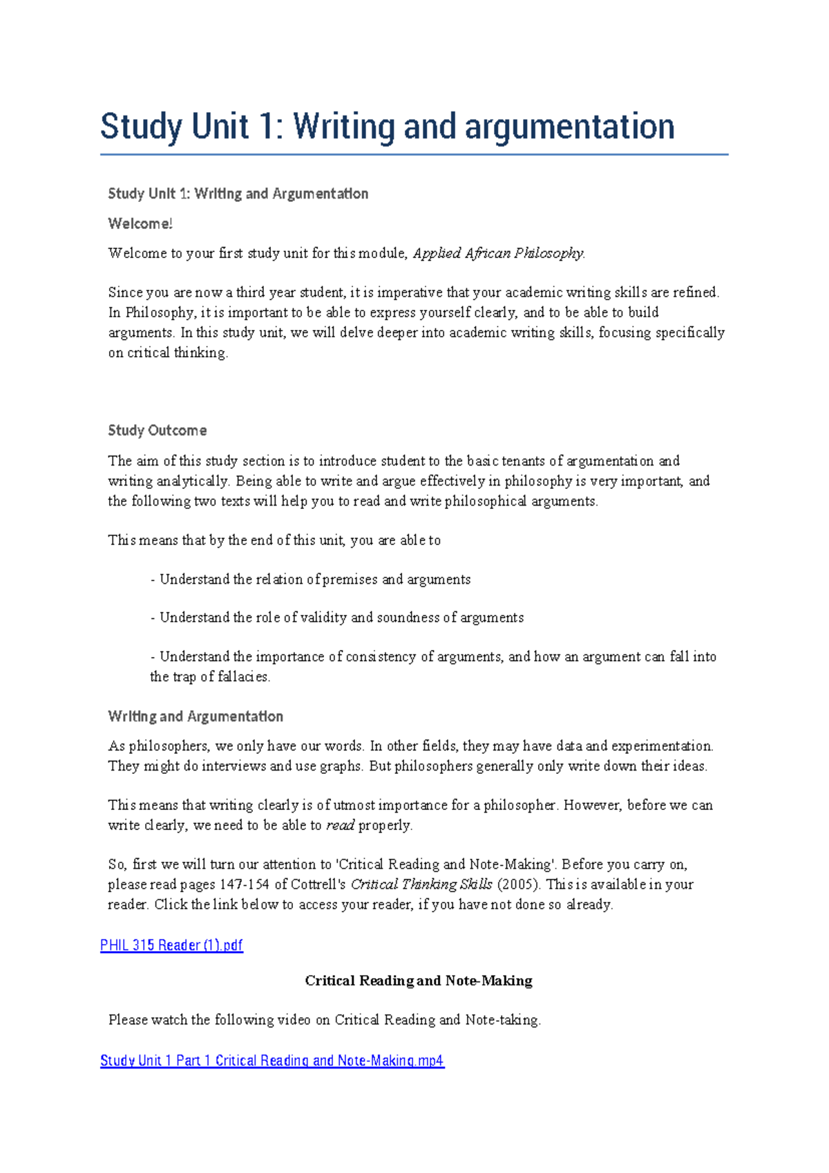 Phil 315 P Year 2021Study Unit 1 Writing and argumentation ...