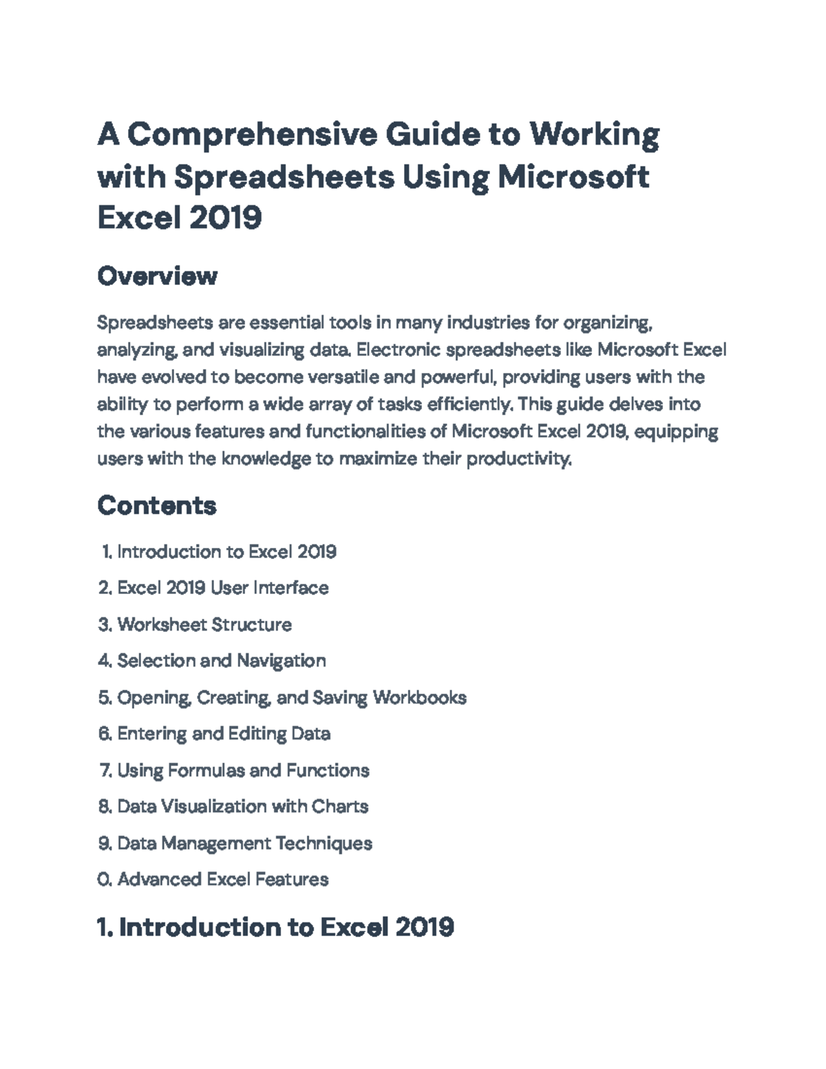 Comprehensive Guide to Microsoft Excel 2019: Features and Functions - A ...