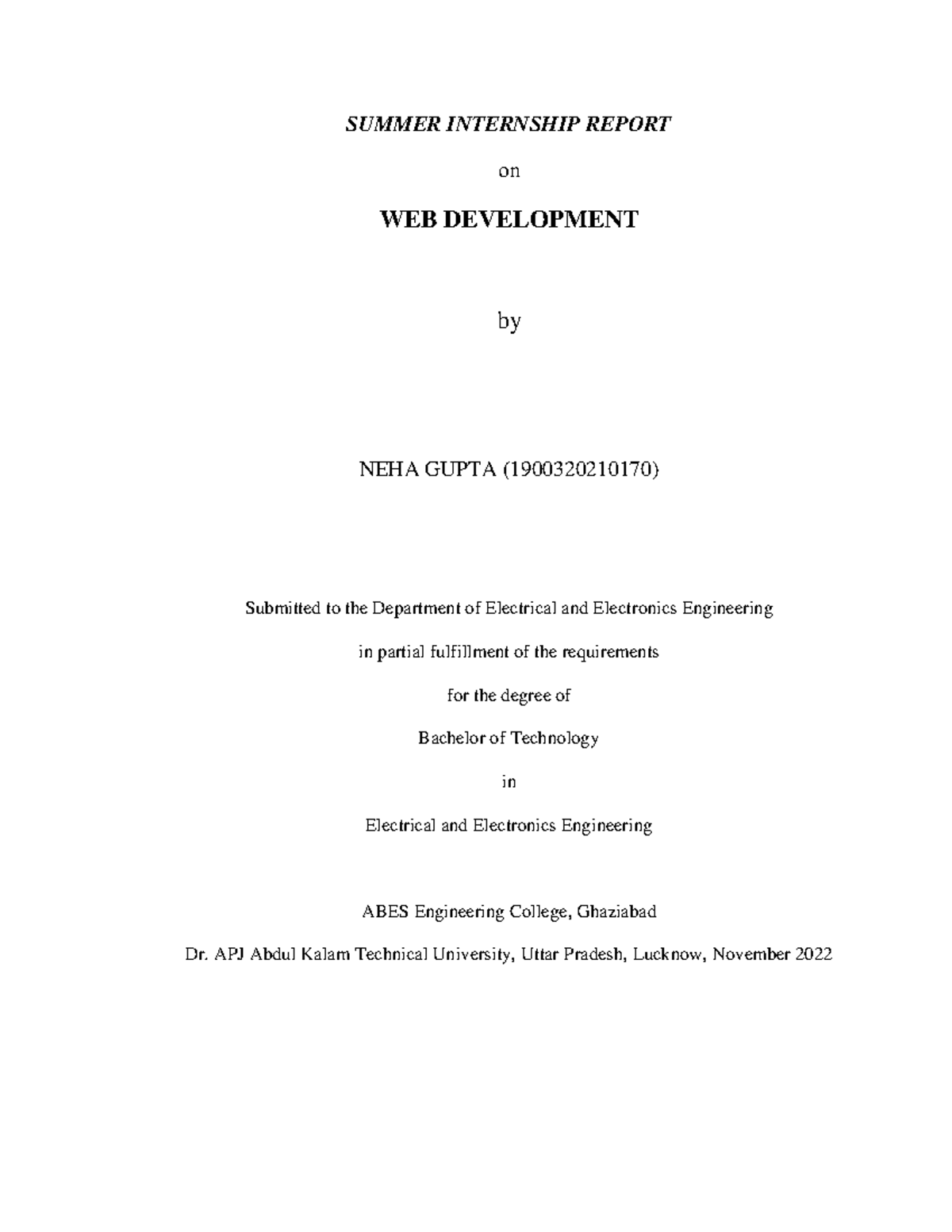 Web development report - SUMMER INTERNSHIP REPORT on WEB DEVELOPMENT by ...