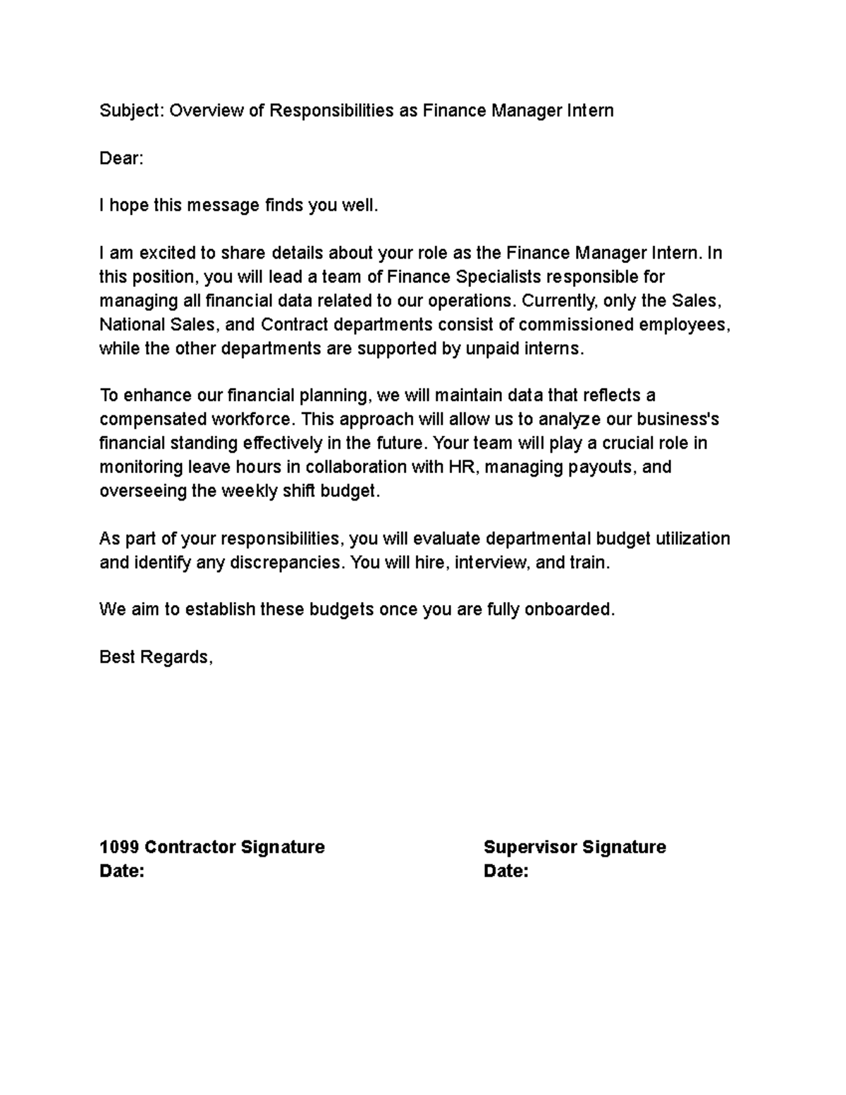 Finance Manager Intern Responsibilities Overview - Studocu