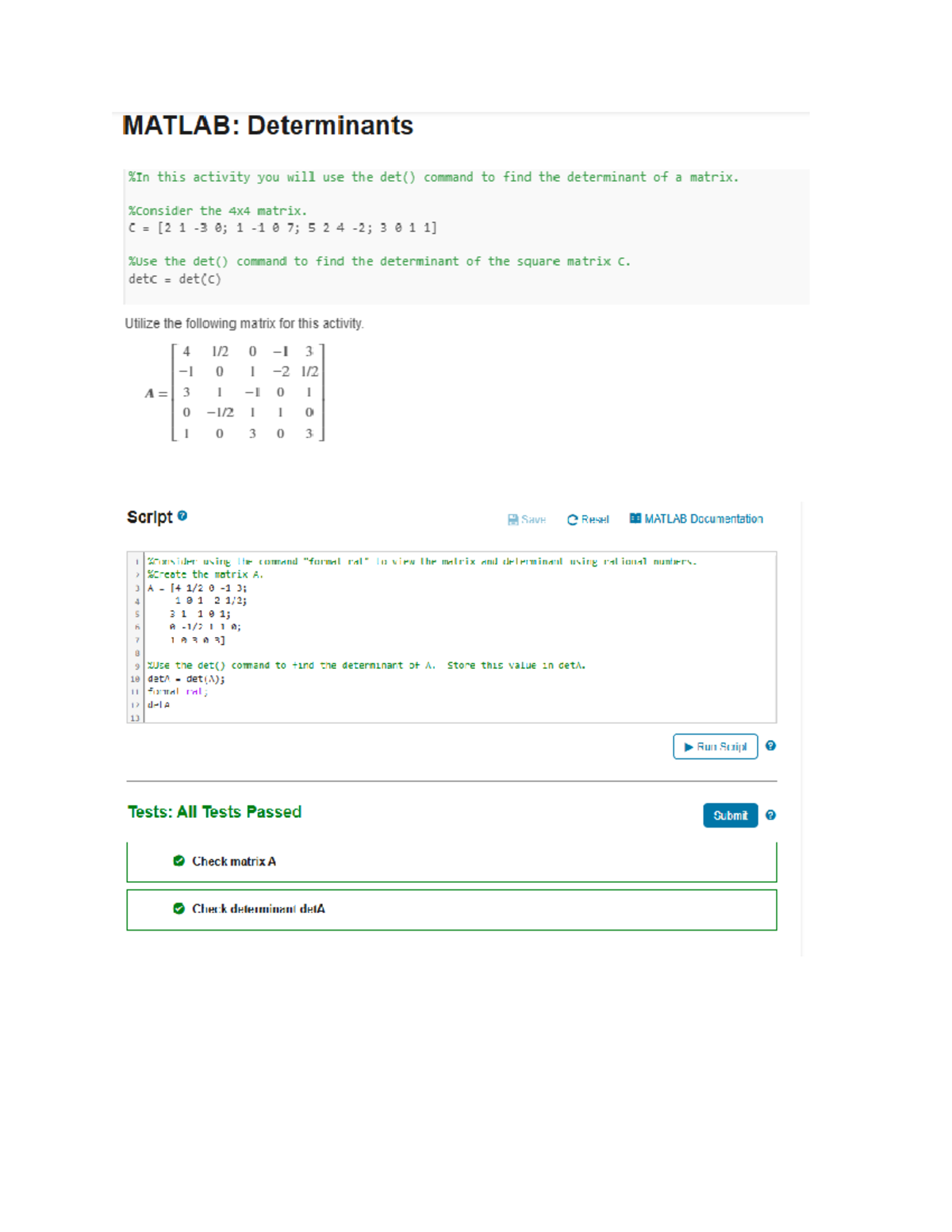 MAT 350 3.10 Final Exam Notes on MATLAB Determinants - Studocu
