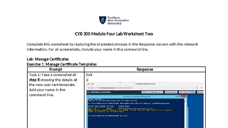 CYB 300 Module Four Lab: Manage Certificates Worksheet - Studocu