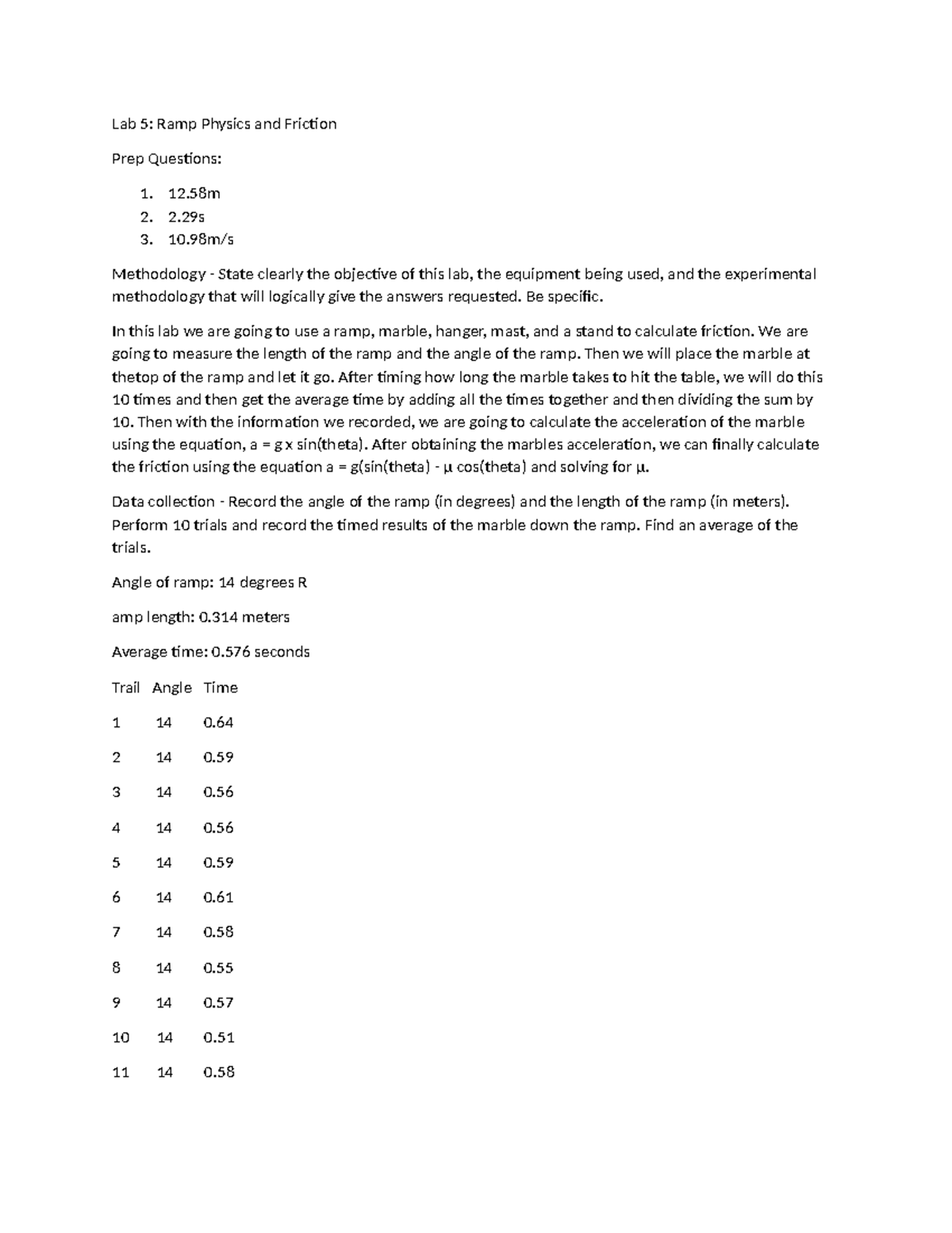 Lab 5: Ramp Physics & Friction Analysis (Physics 101) - Studocu