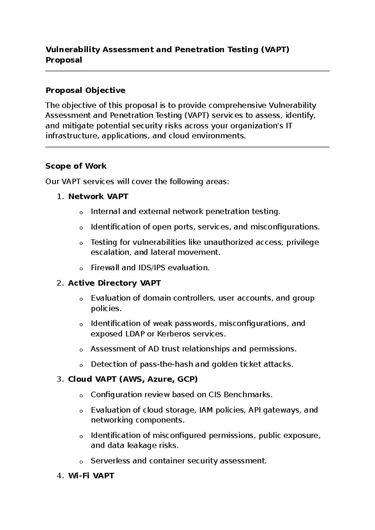 VAPT Proposal for Comprehensive Security Assessment Services - Studocu