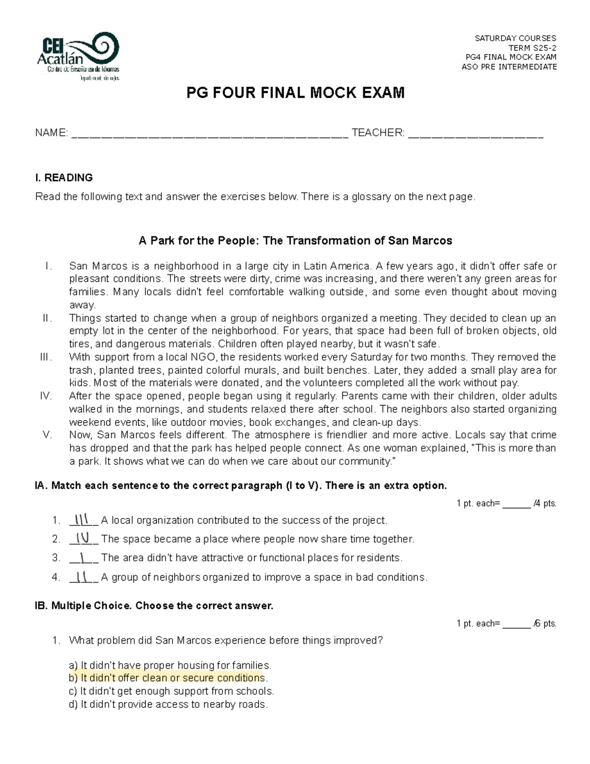 PG4 Final Mock Exam S25-2: A Park for the People Case Study - Studocu