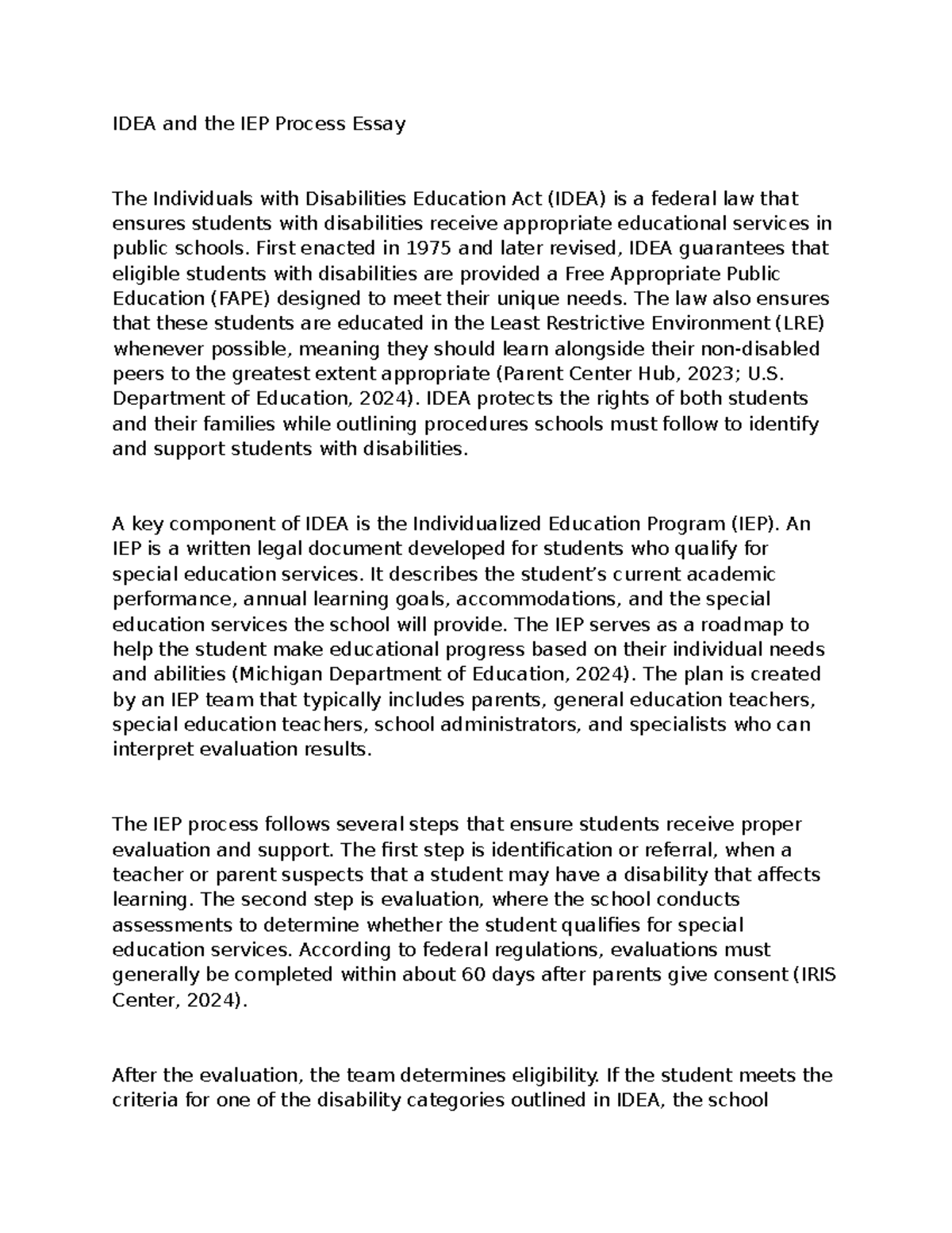 IDEA and the IEP Process: Understanding SP 208 Requirements - Studocu