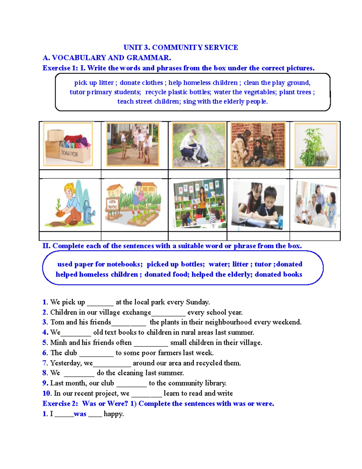 UNIT 3 - UNIT 3 - UNIT 3. COMMUNITY SERVICE A. VOCABULARY AND GRAMMAR ...