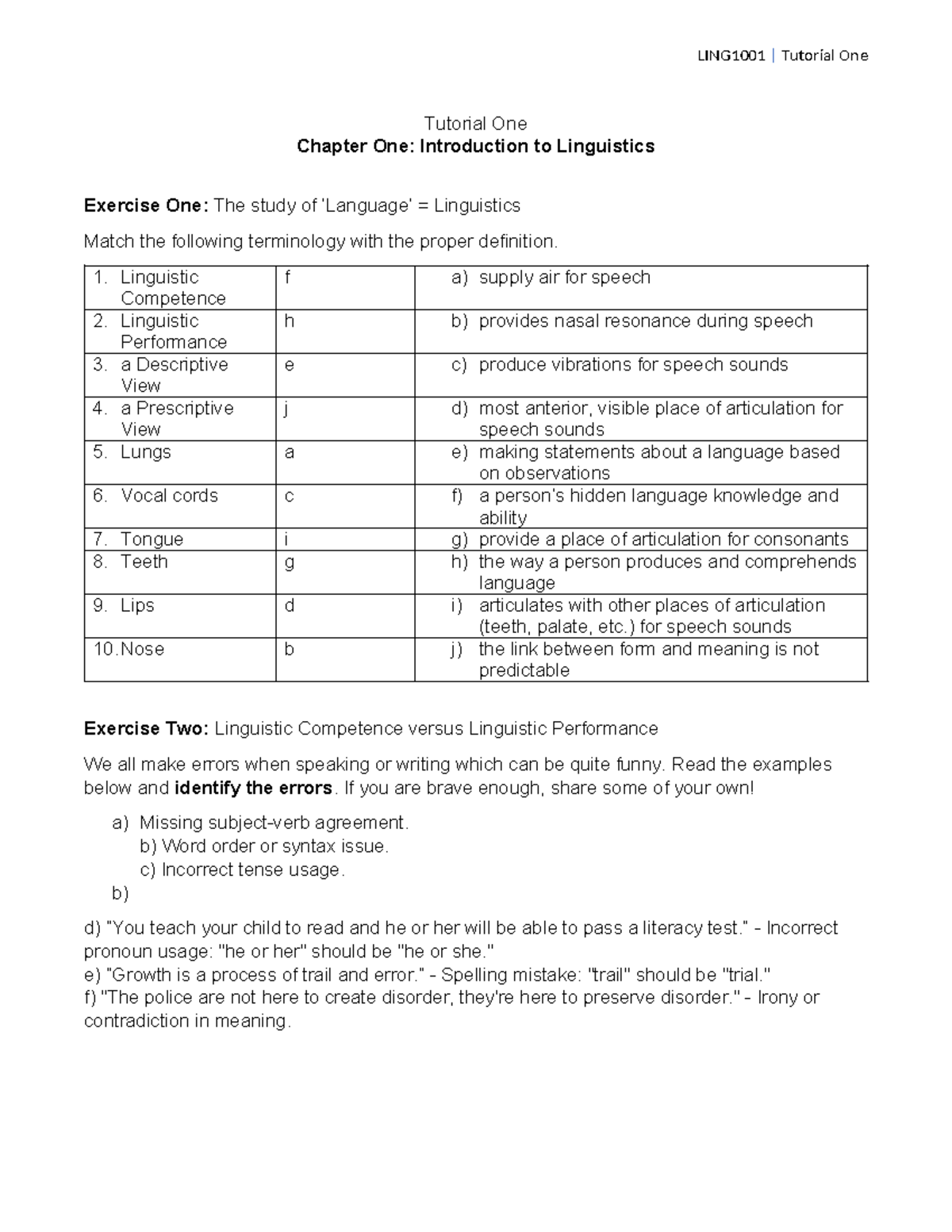 Tutorial 1 LING1001 - LING1001 | Tutorial One Tutorial One Chapter One ...
