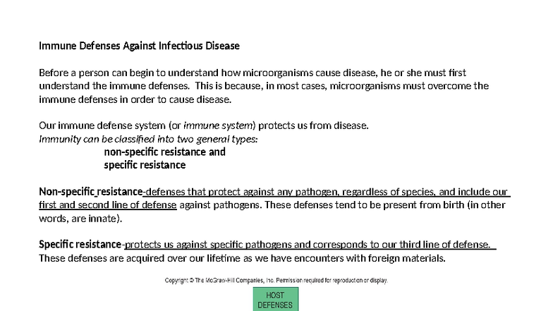 BIOL 101: Immune Defenses Against Infectious Diseases Overview - Studocu