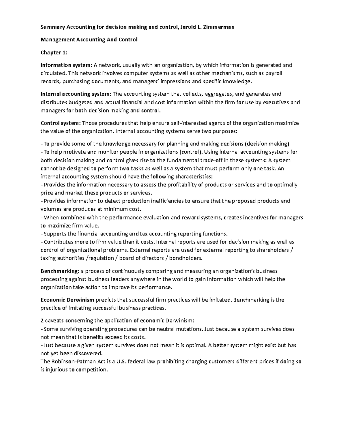 Summary of Chapters 1 & 2: Management Accounting Insights (ACC 101 ...