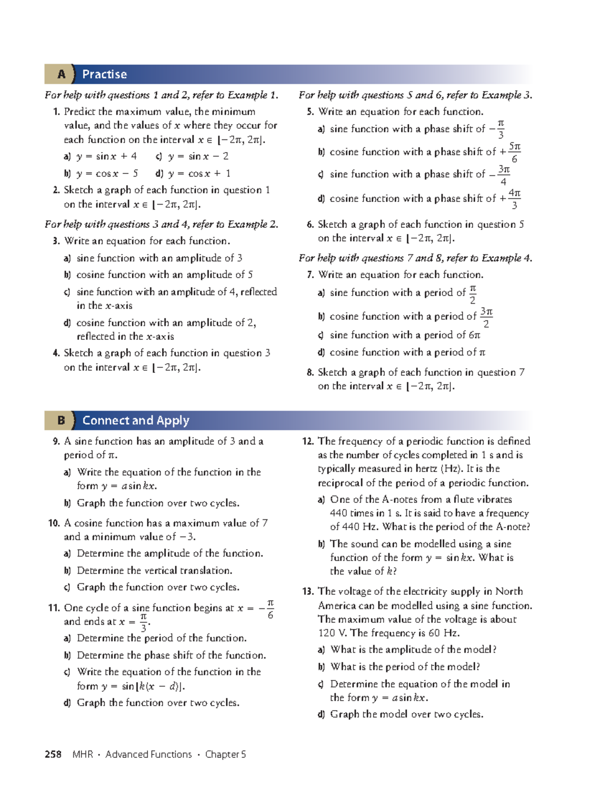 Chapter 5 Homework MHF4U: Sinusoidal Functions and Trigonometric ...