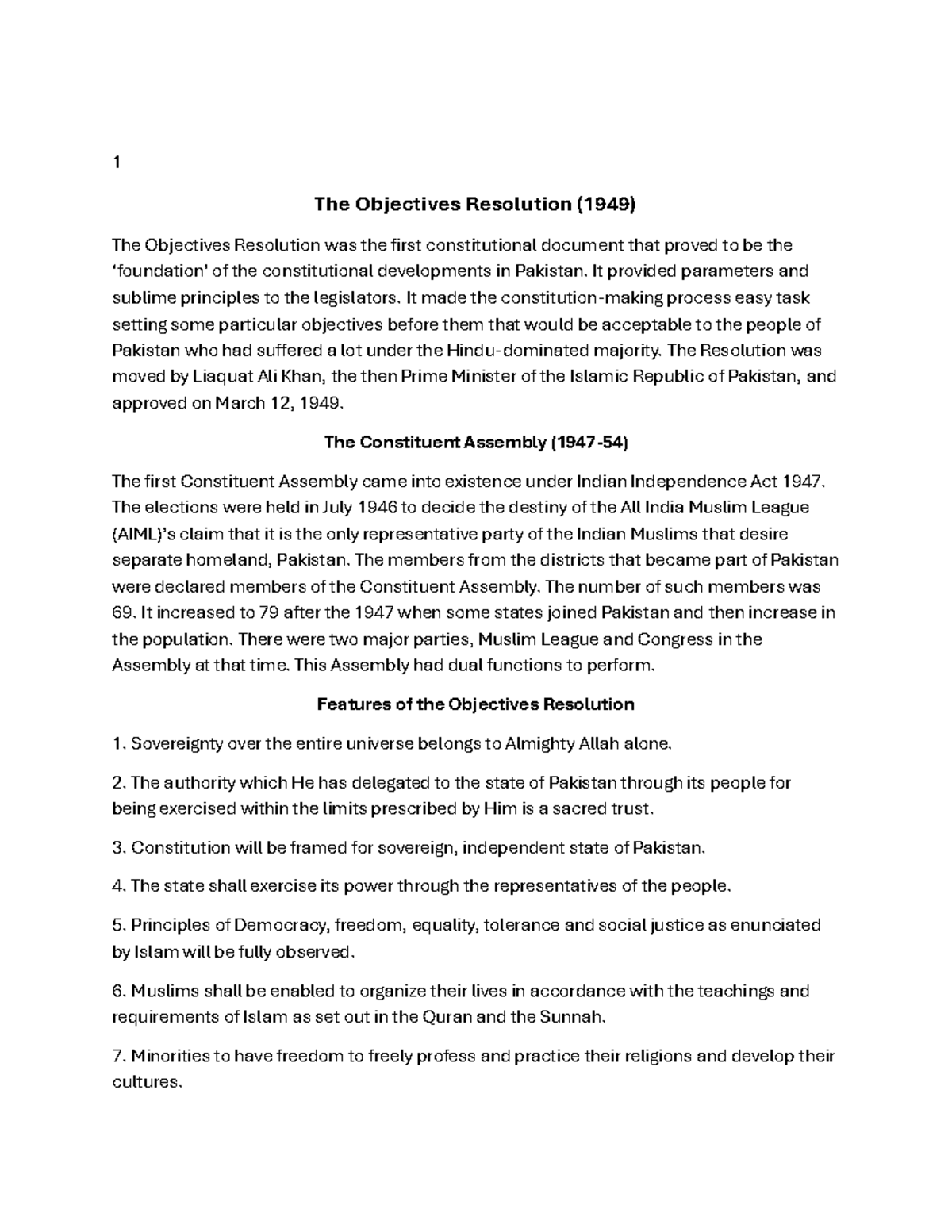 The Objectives Resolution (1949): Key Principles and Impact on Pakistan ...