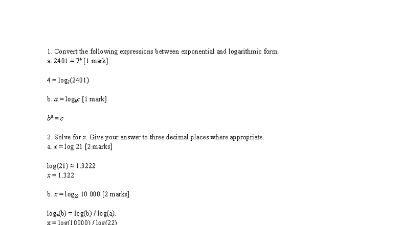 Exponential Functions Assignment: Logarithmic Conversions & Solutions ...