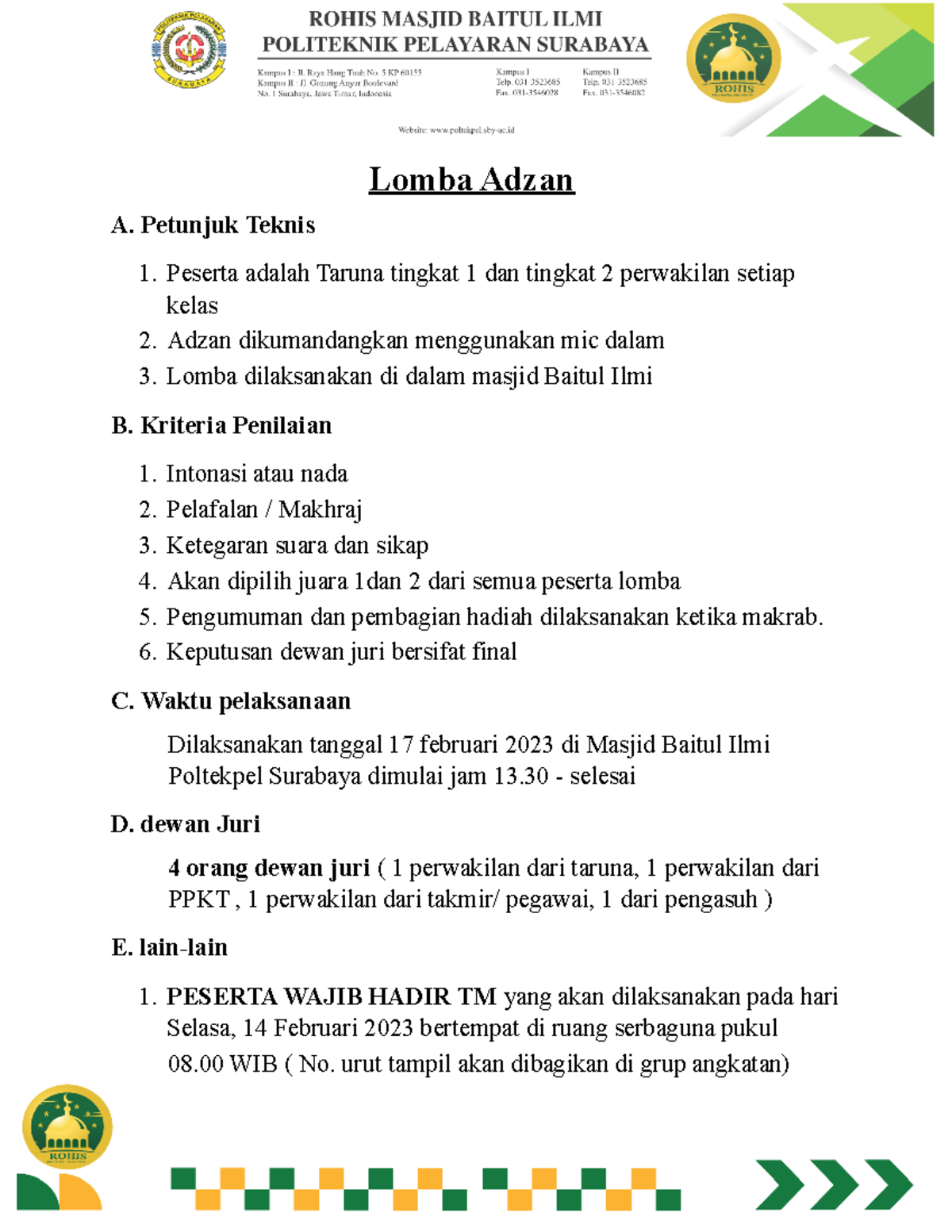 JUKNIS LOMBA ADZAN DAN DESAIN POSTER ISLAMI 2023 - Studocu