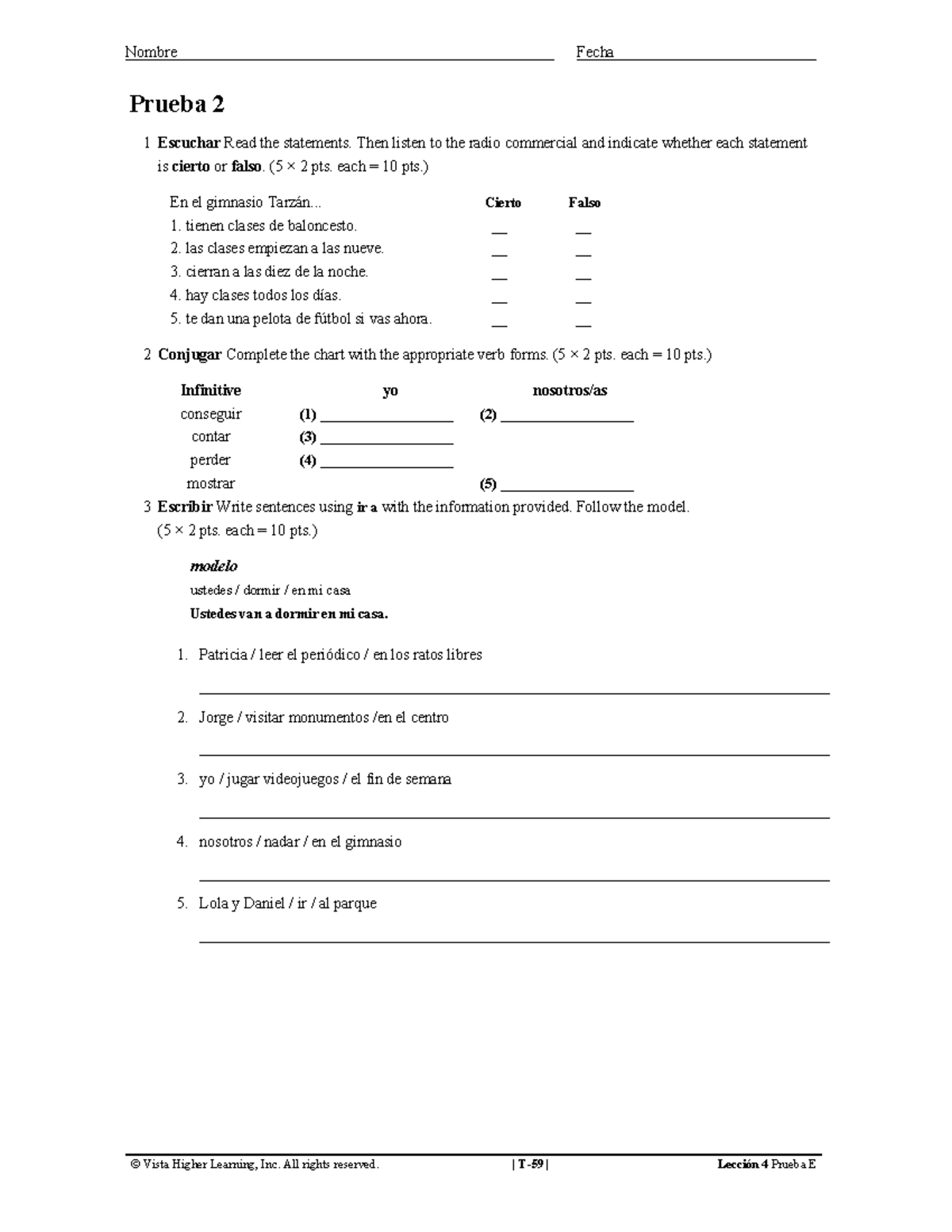 Prueba 2: Examen de práctica para Español 101 - Studocu