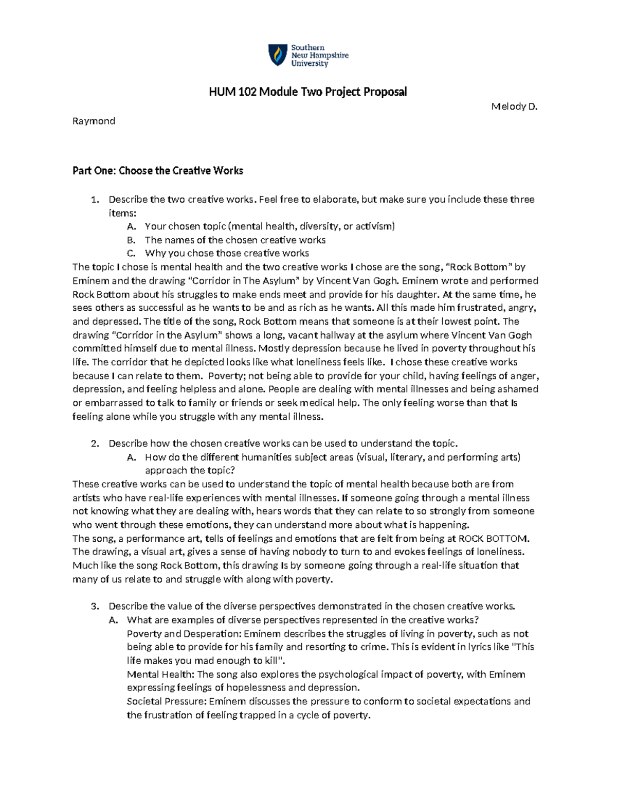 MDR HUM 102 Module Two Project Proposal - HUM 102 Module Two Project Proposal Melody D. Raymond ...