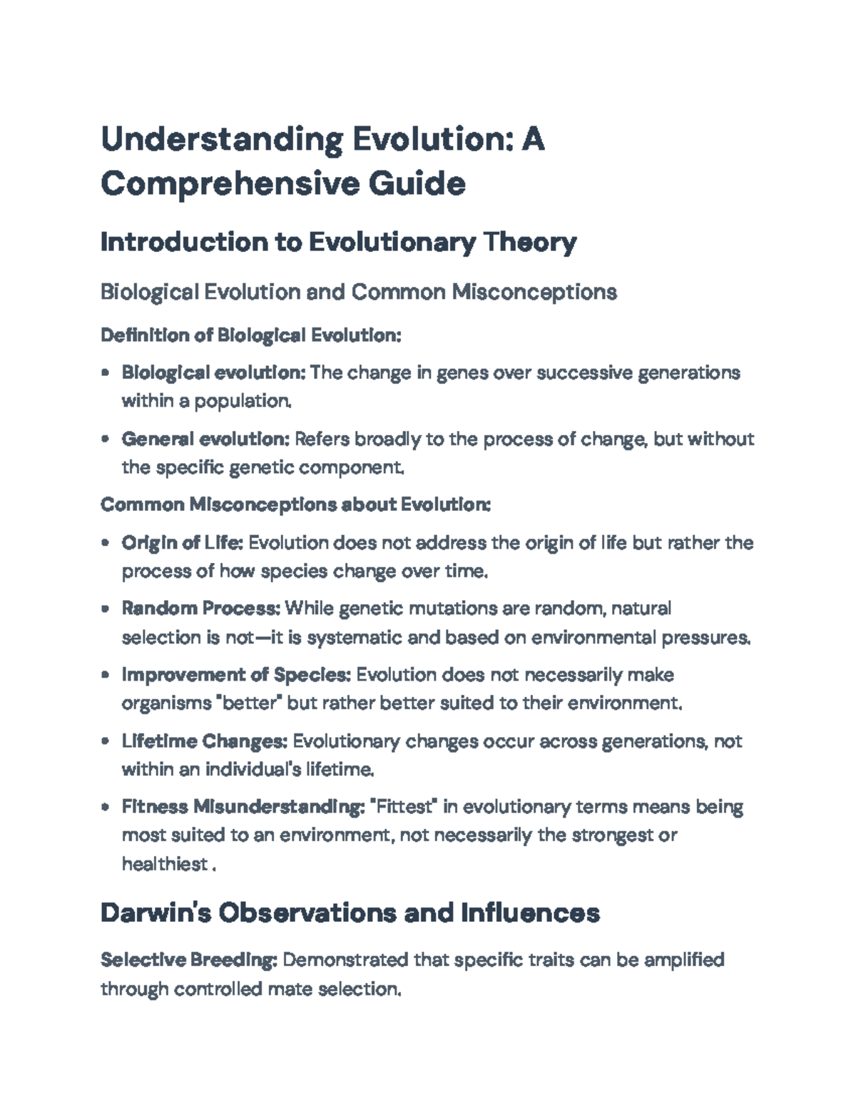 Understanding Evolutionary Theory: Key Concepts and Evidence (Course ...