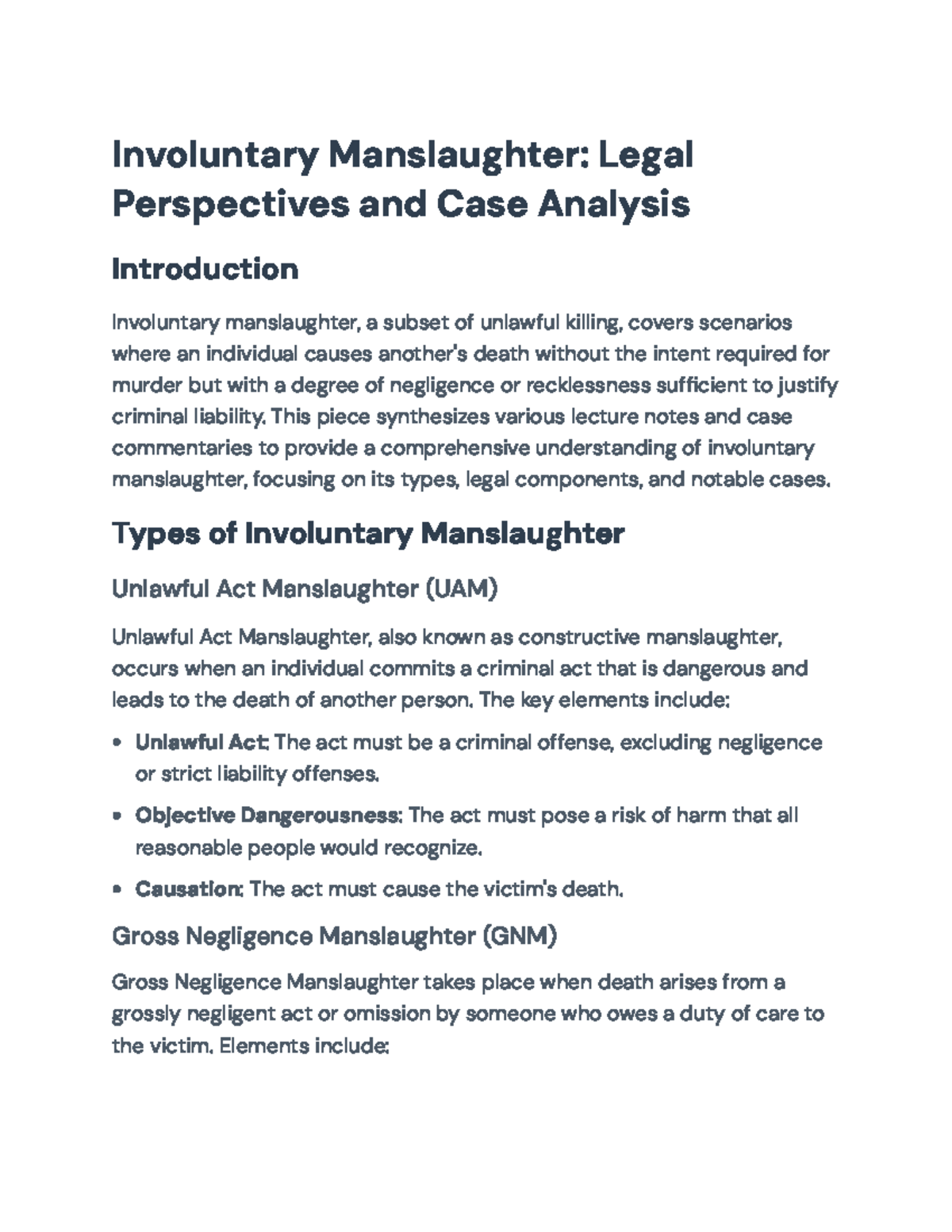 Legal Perspectives on Involuntary Manslaughter: Case Analysis & Types ...