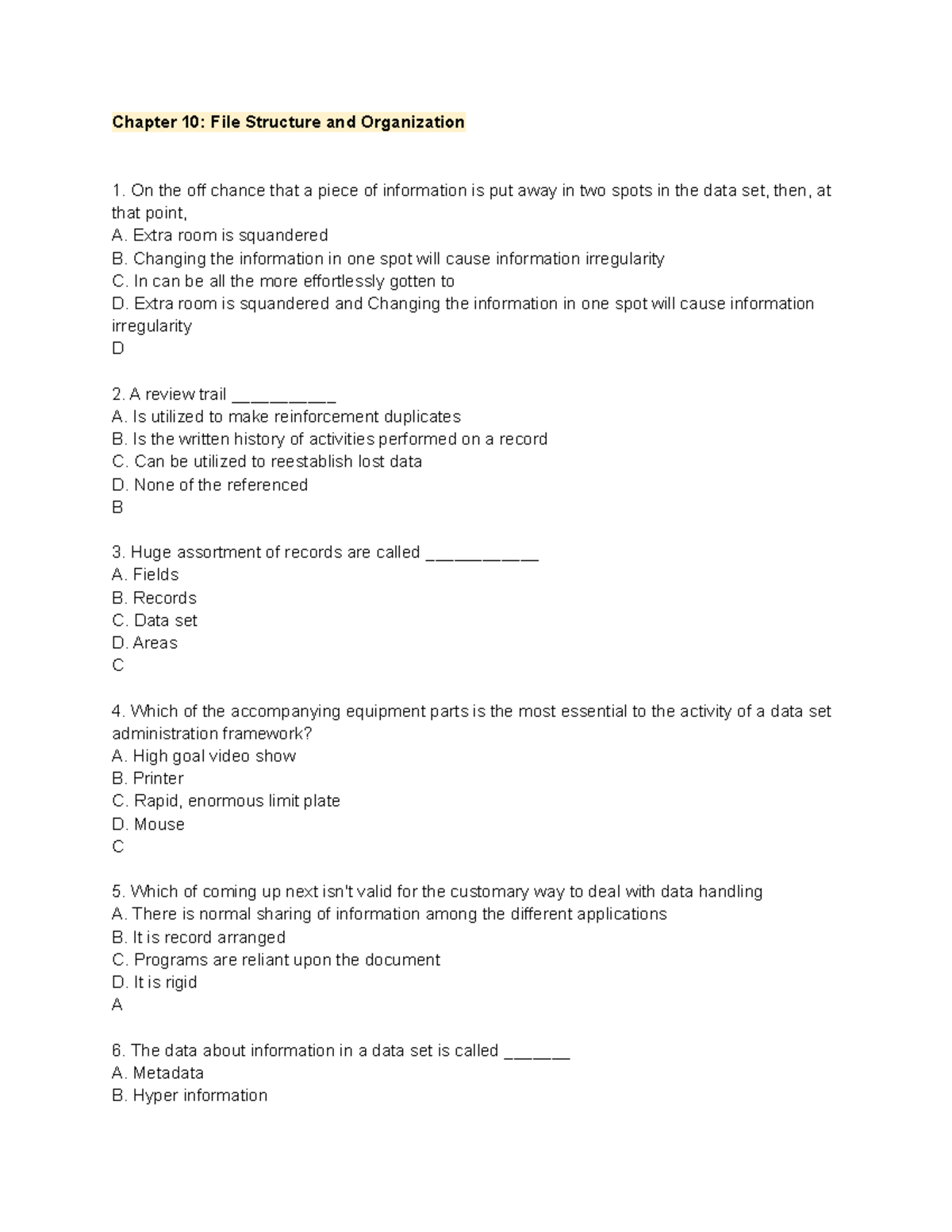 Chapter 10 File Structure and organization - Chapter 10: File Structure ...