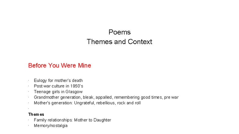 Duffy Poems Themes & Contexts: Analysis of Key Works and Devices - Studocu