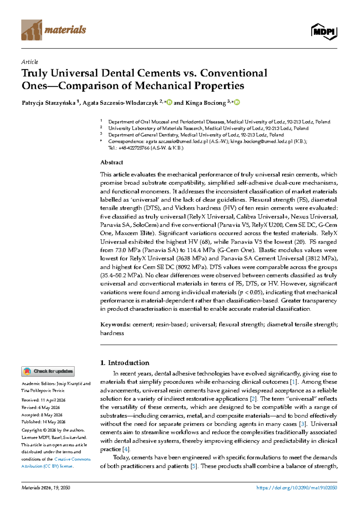 Mechanical Properties of Truly Universal vs. Conventional Dental ...