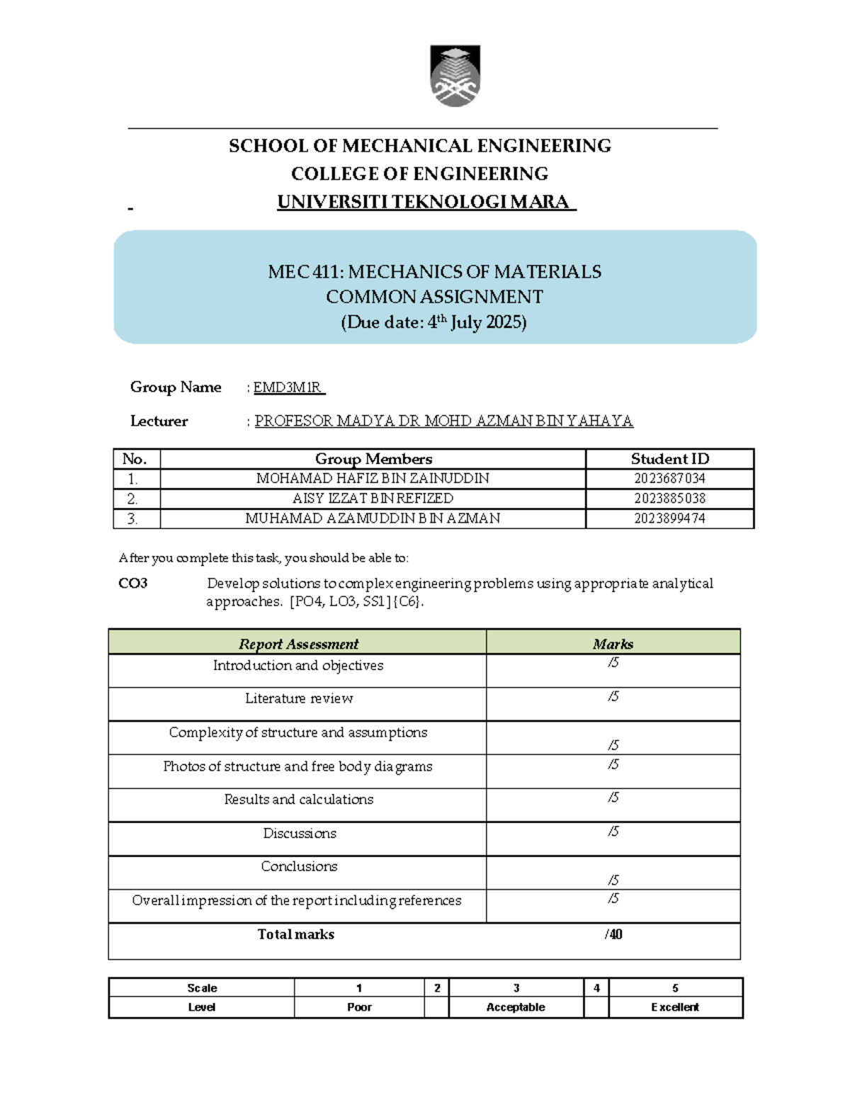 MEC 411: Mechanics of Materials - Plant Shelf Design Assignment - Studocu