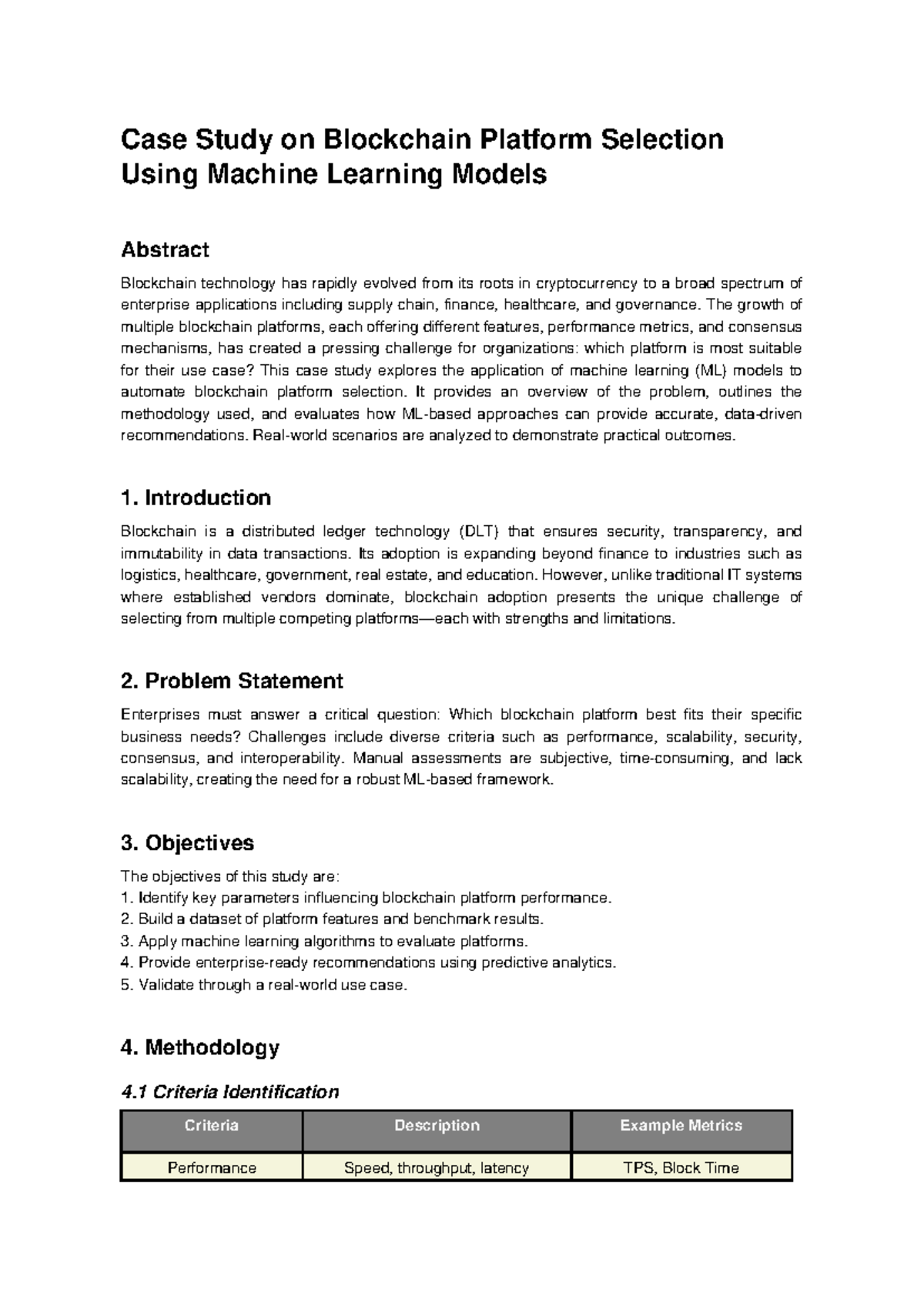 Case Study on Blockchain Platform Selection Using ML Models - ZSDzs - Studocu
