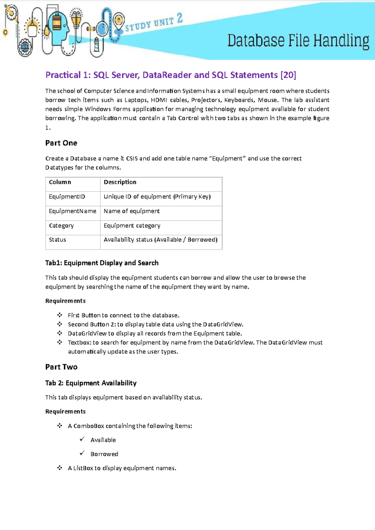 Practical 1: SQL Server & DataReader App Development for CSIS - Studocu