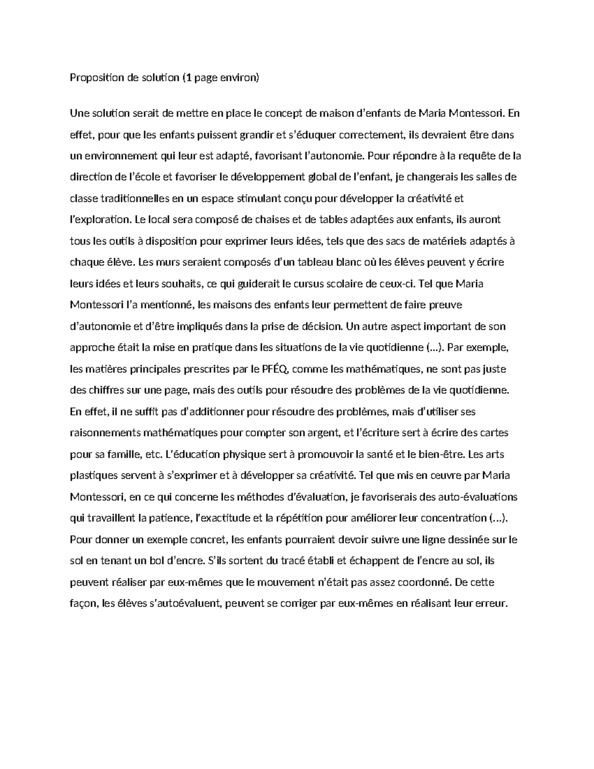 Travailintervention - Proposition de solution (1 page environ) Une ...