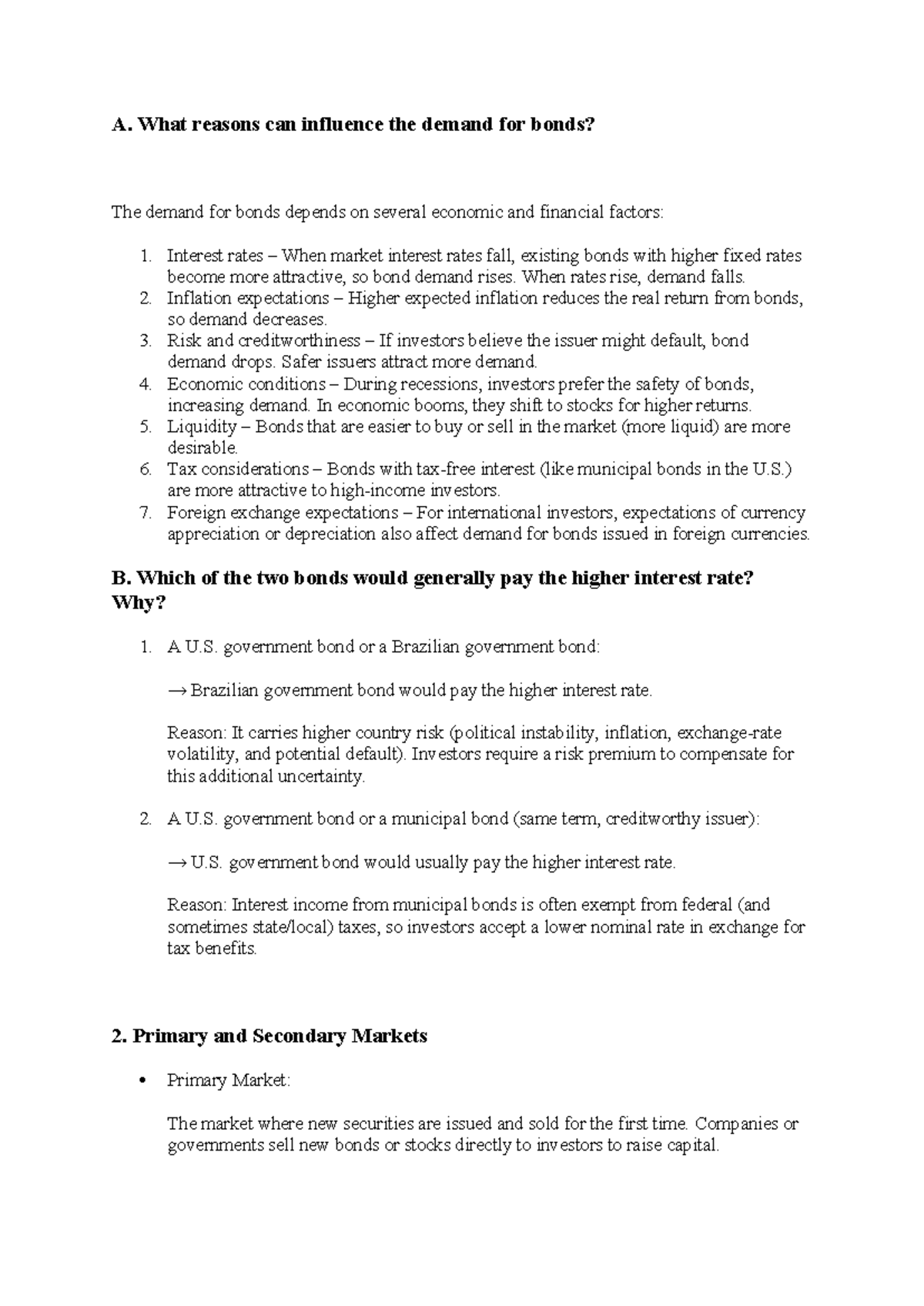 Factors Influencing Bond Demand and Interest Rates - FIN 101 - Studocu