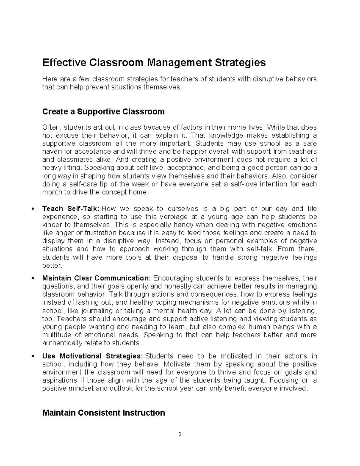 Effective Classroom Management Strategies for Disruptive Behaviors ...