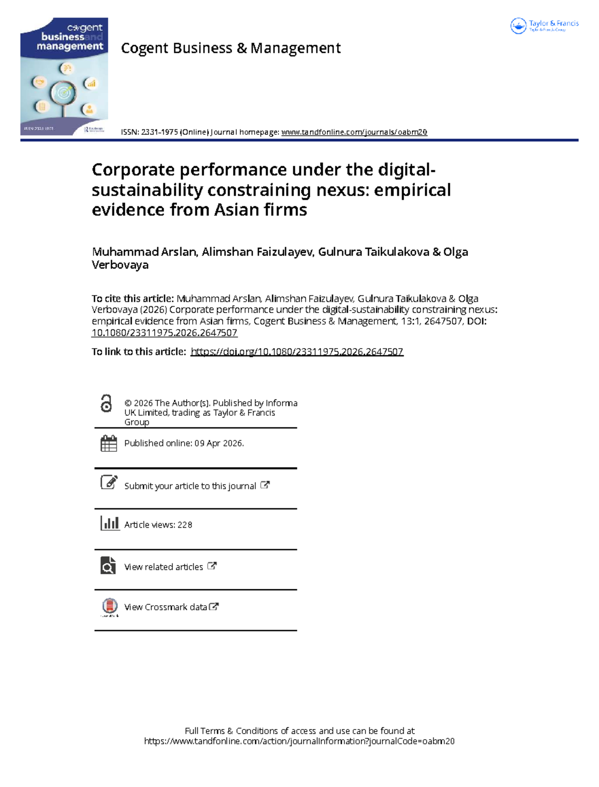 Corporate Performance and Digital Sustainability: Evidence from Asian ...