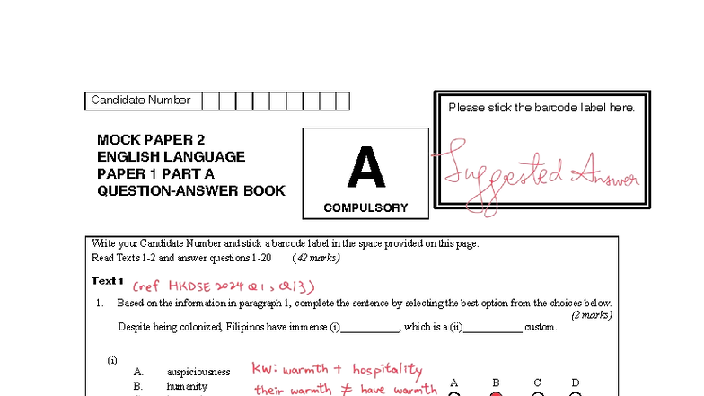 MOCK PAPER 2 ENGLISH LANGUAGE PAPER 1 & 2 ANSWERS - Studocu