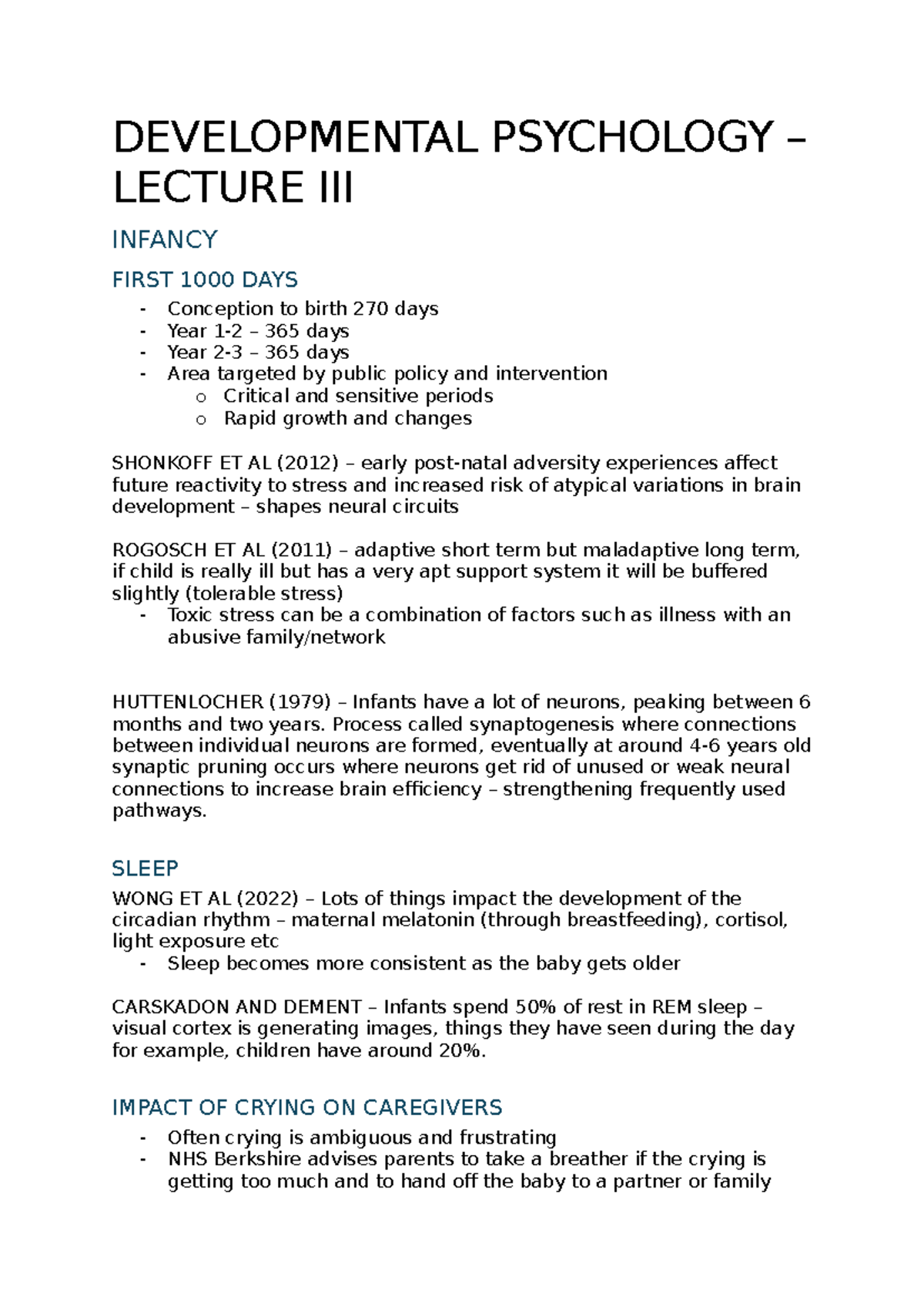 DEVELOPMENTAL PSYCHOLOGY LECTURE 3: INFANCY AND EARLY GROWTH - Studocu