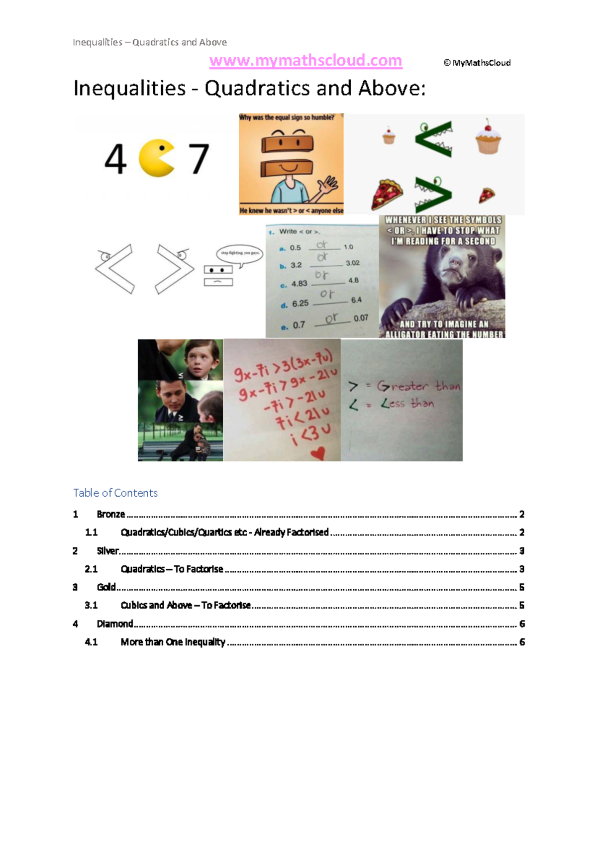 Inequalities (Quadratics & Above) Questions - MyMathsCloud - Studocu