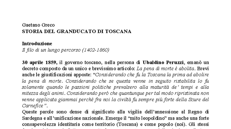 STORIA DEL GRANDUCATO DI TOSCANA: Introduzione e Sviluppi Storici - Studocu