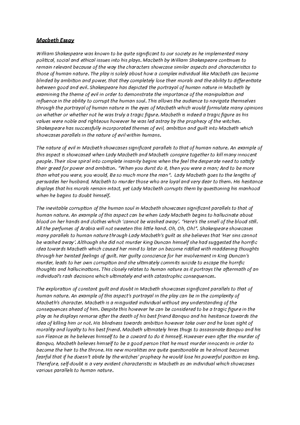 Caddle Rose: Macbeth 101 Thematic Analysis and Essay Guide - Studocu