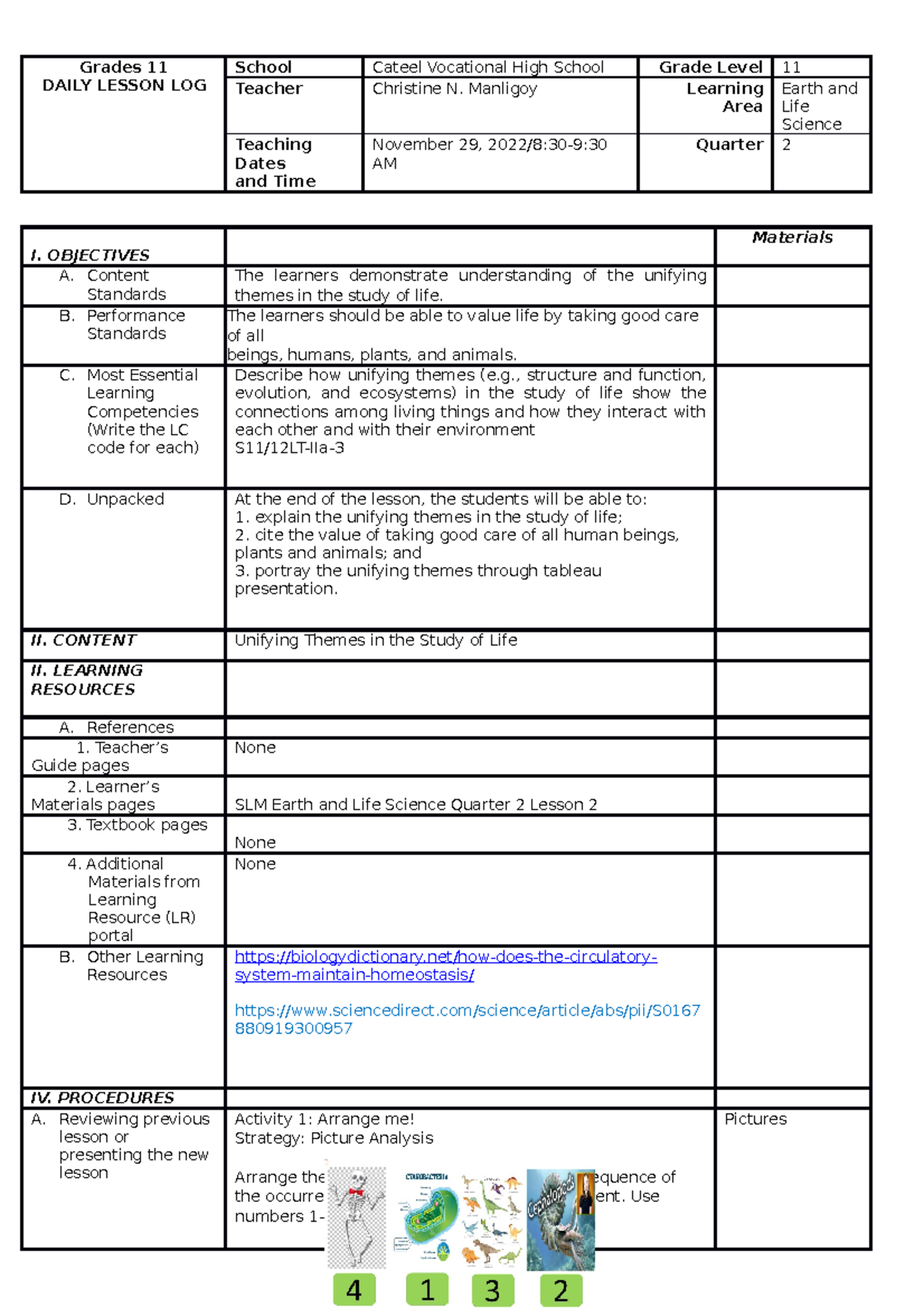 DLL-Unifying Themes in Earth and Life Science: Lesson 2 Activities ...