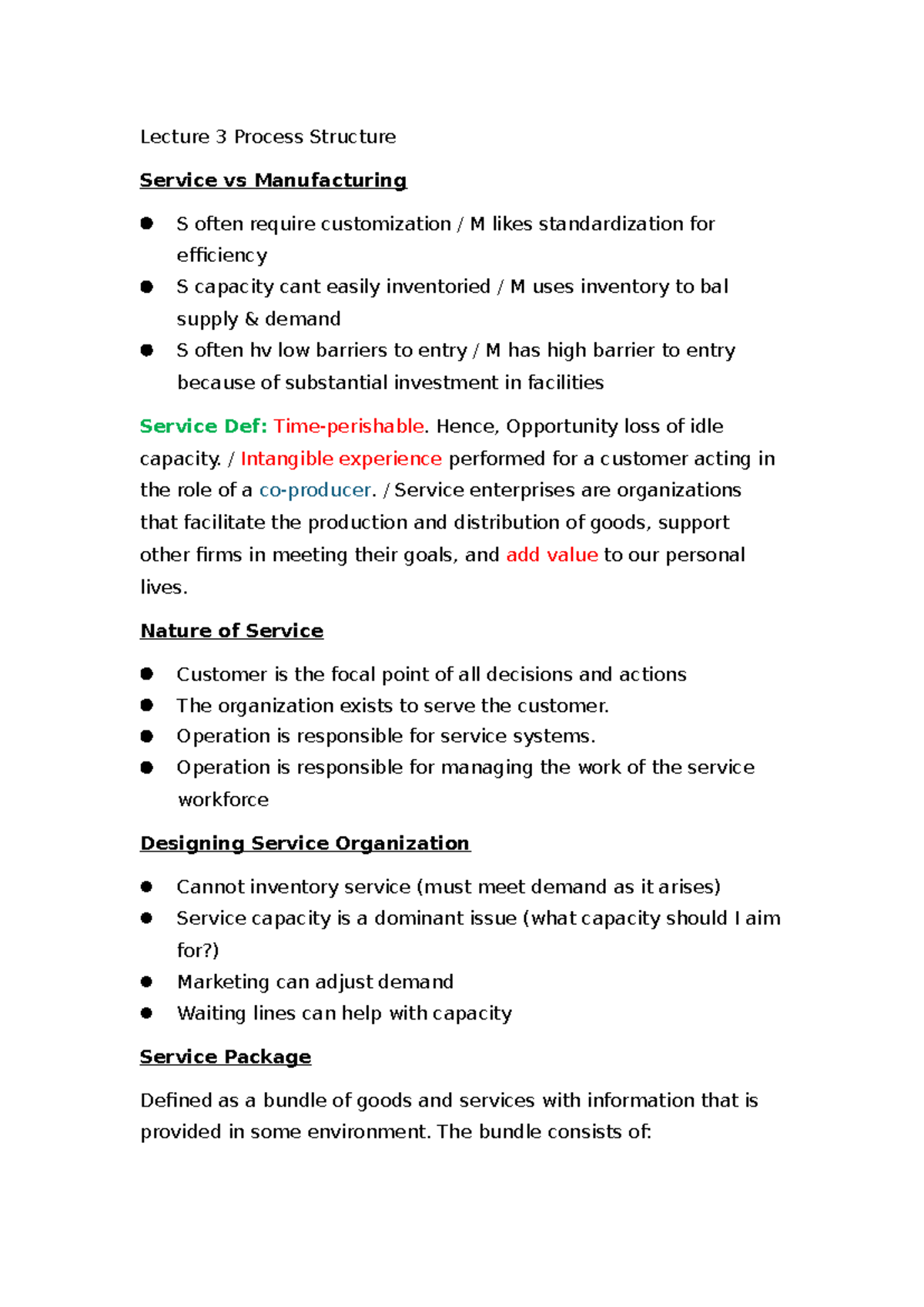 OM 101 Lecture Notes: Service vs Manufacturing & Process Flow Analysis ...