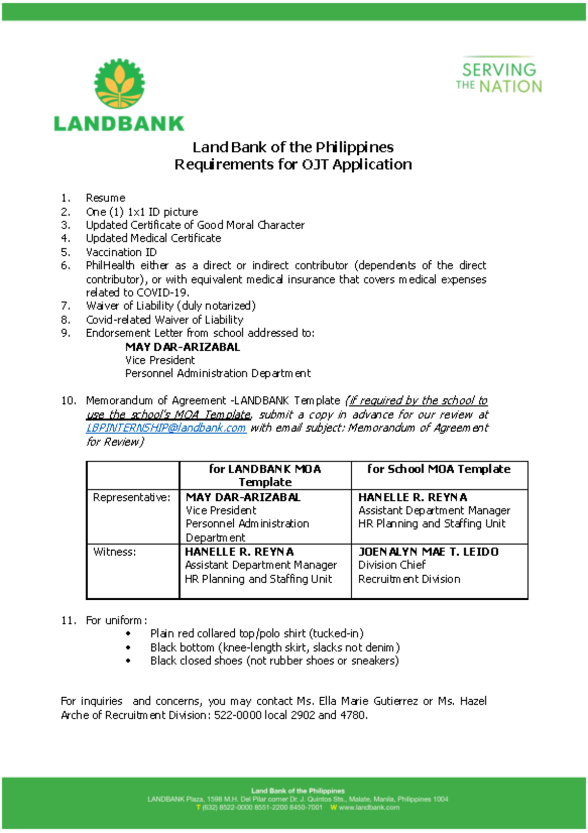 LANDBANK OJT Application Requirements for Mathematics Interns - Studocu