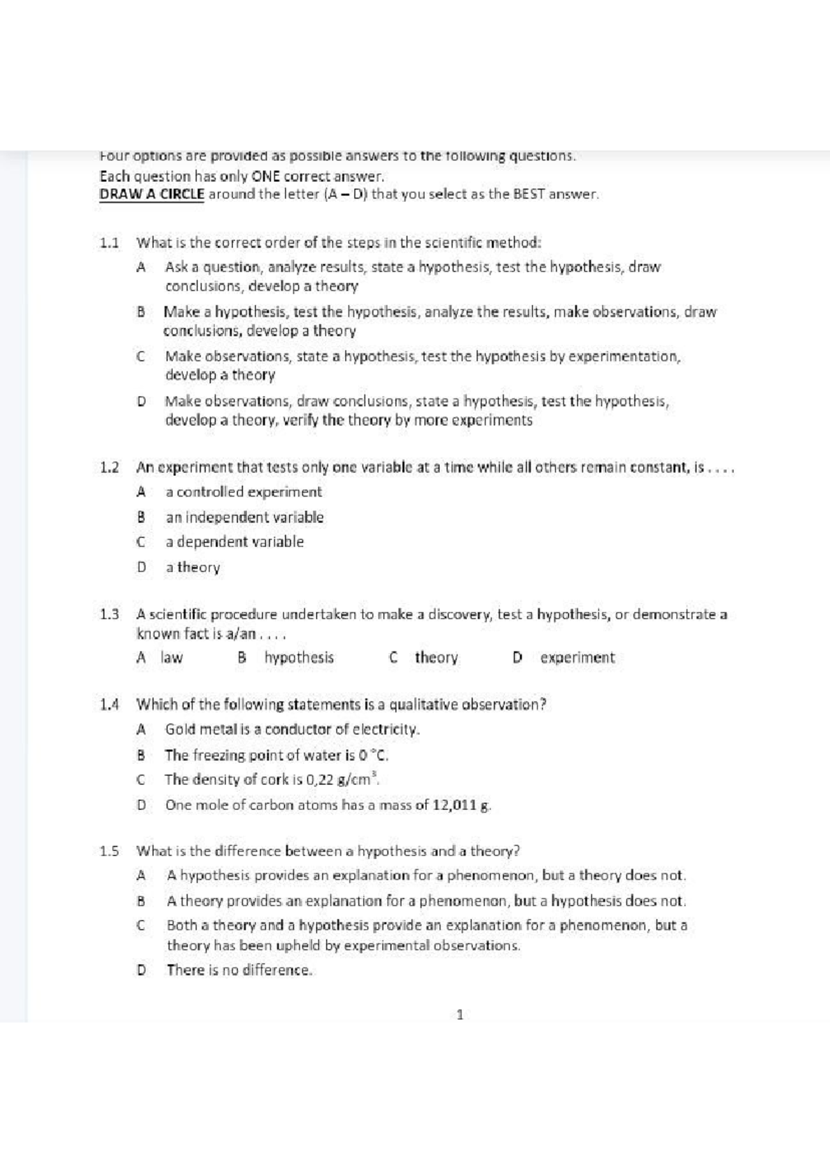 Chemistry 1 Test 1: Scientific Method & Periodic Table Concepts - Studocu