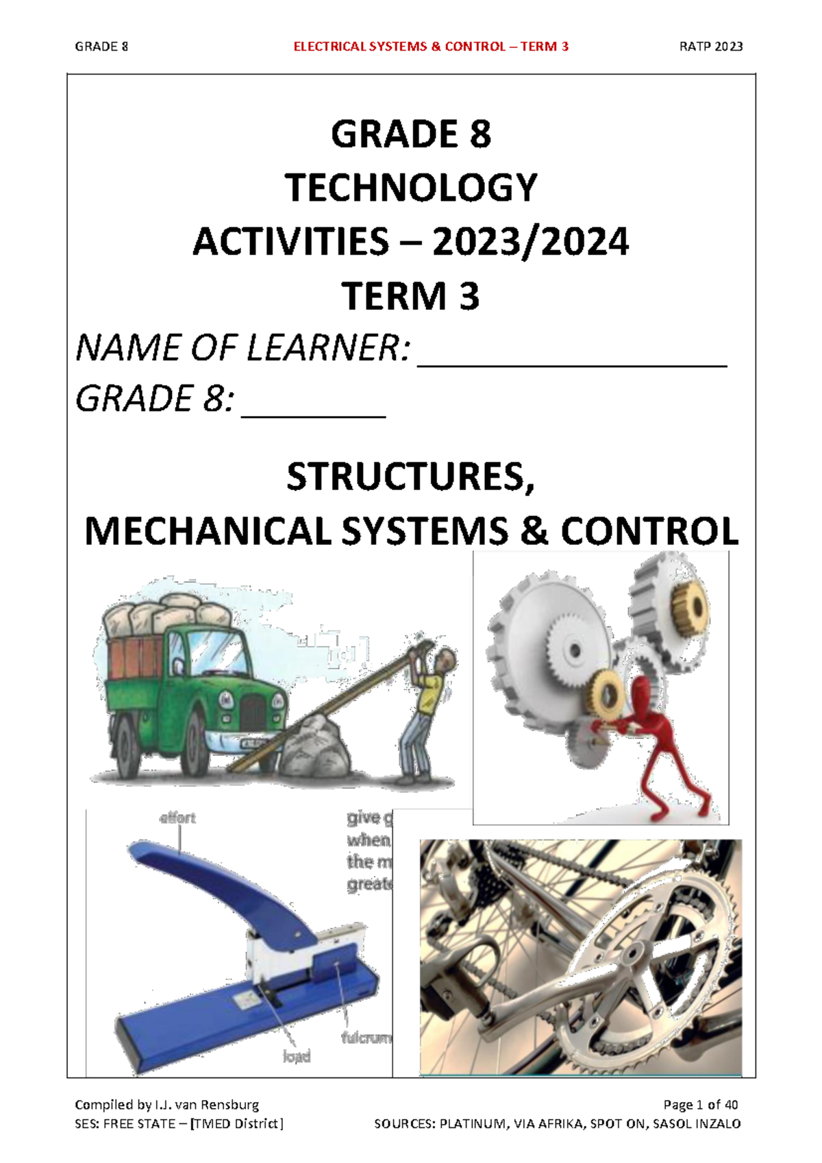 Grade 8 Term 3 Technology Activities: Gear Systems & Levers 2023-24 ...