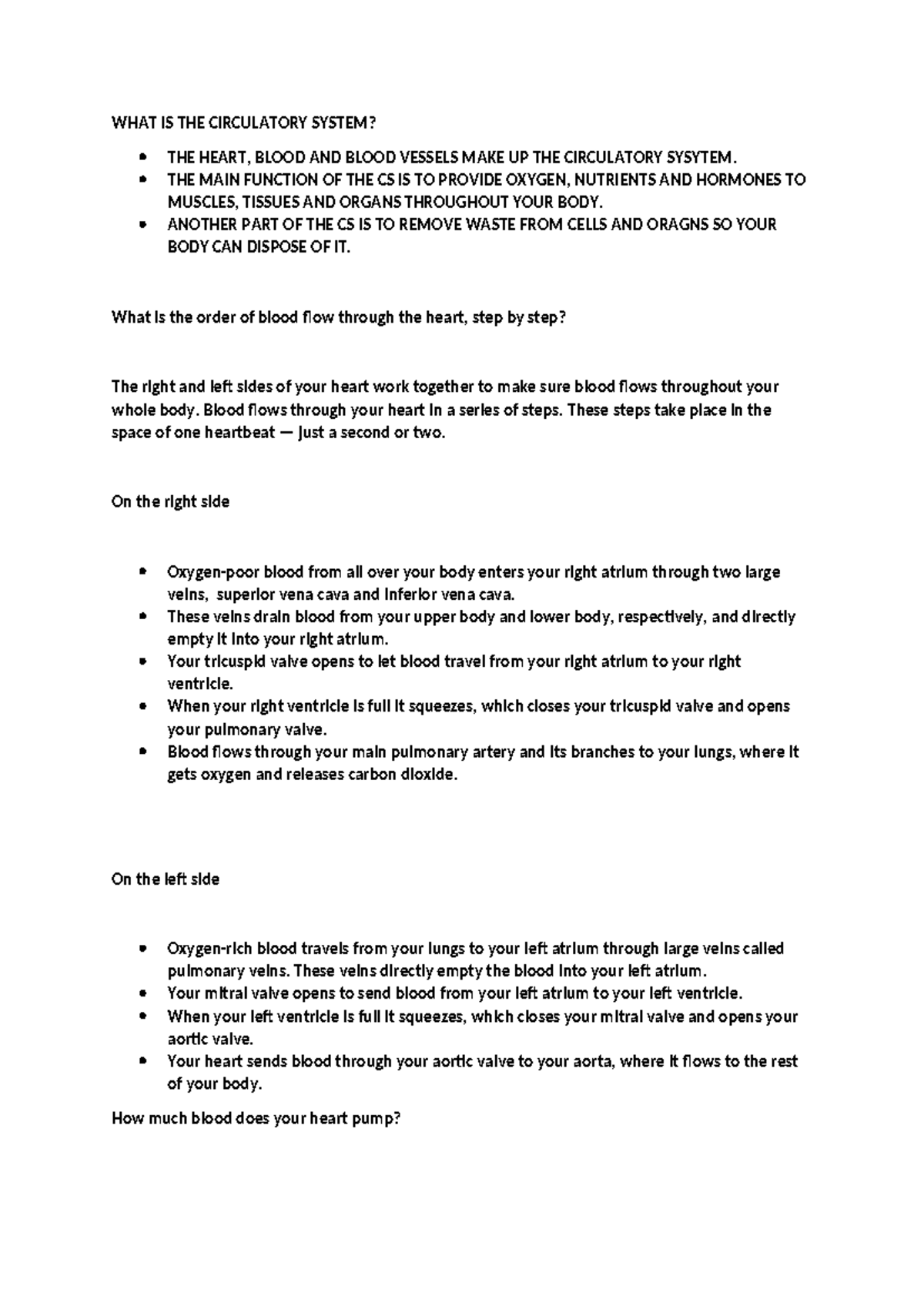 Circulatory System Overview: Heart Function & Blood Flow Steps - Studocu