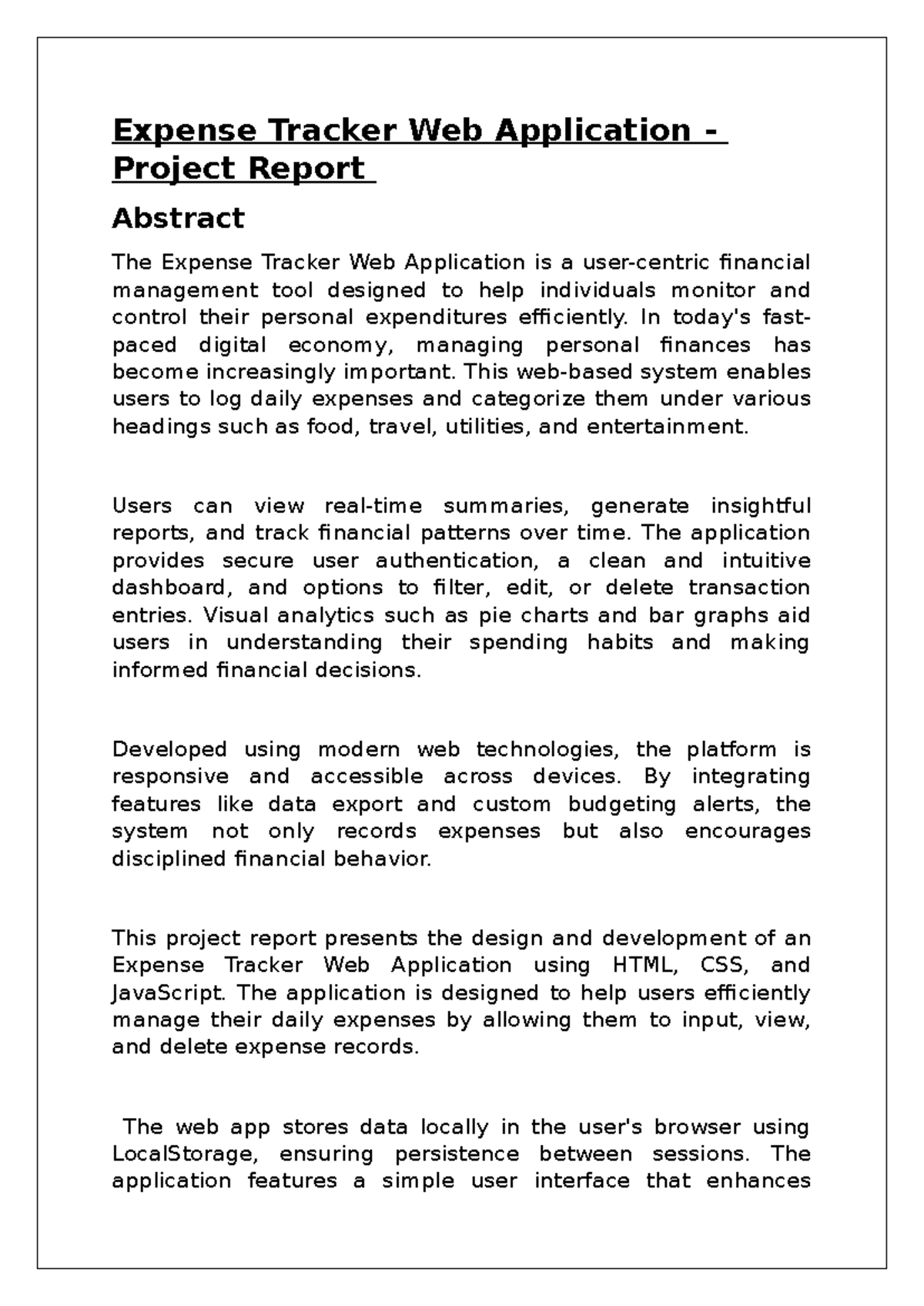Expense Tracker Web App Project Report (CS101) - Studocu