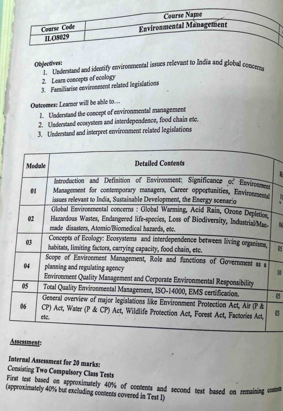 Environmental Management Syllabus & Module Notes - JL08029 - Studocu