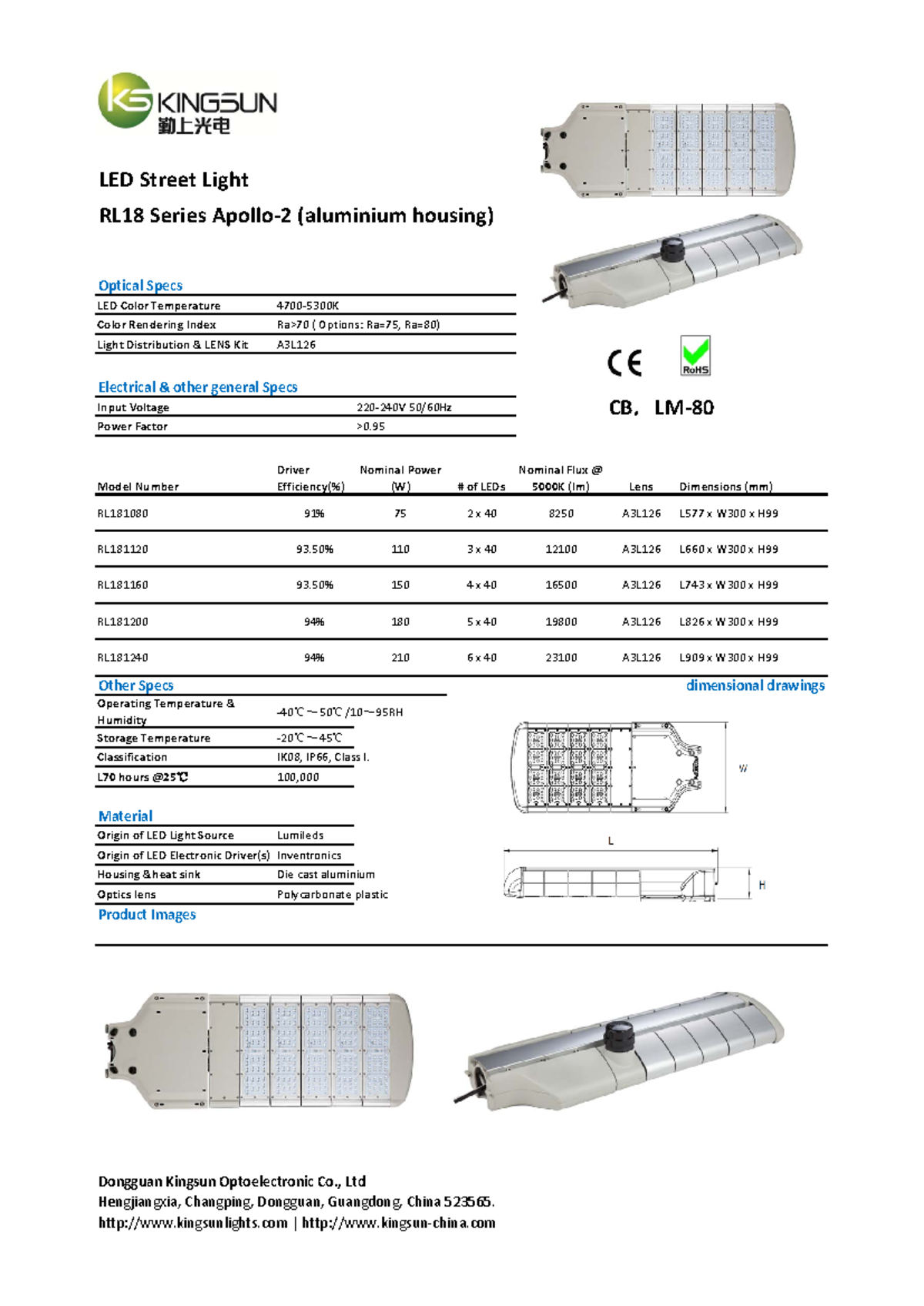 RL18 Series Apollo-2 LED Street Light (Alum. Housing) Datasheet - Studocu