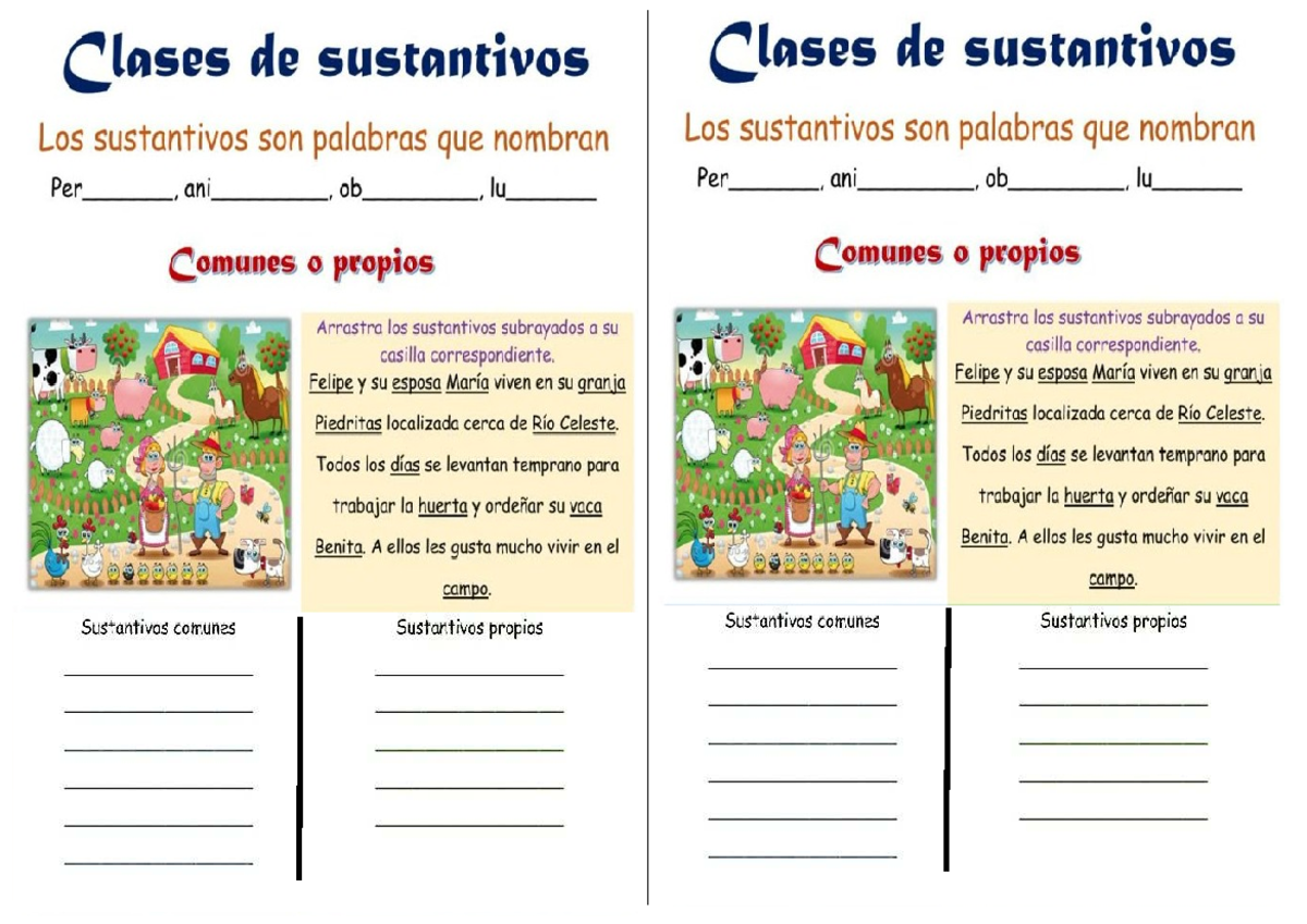 Ficha de clases de sustantivos en español - Studocu
