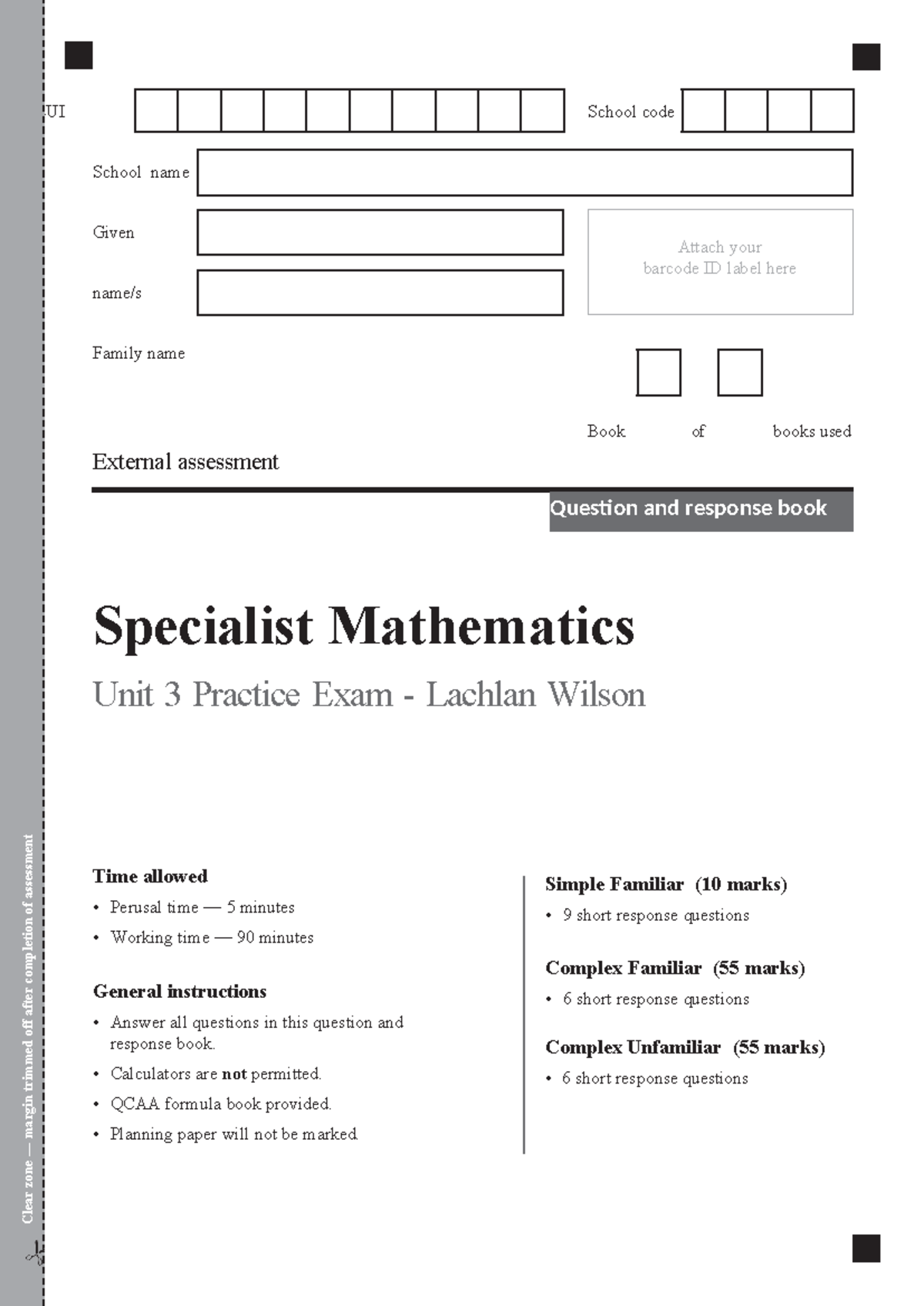 Unit 3 Specialist Mathematics Practice Exam 1 - Lachlan Wilson - Studocu