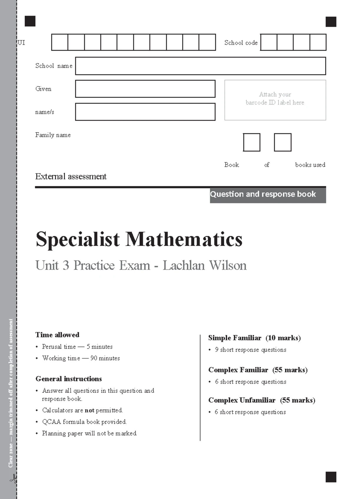 Specialist Mathematics IA2 Exam Practice - 2019 Assessment Guide - Studocu