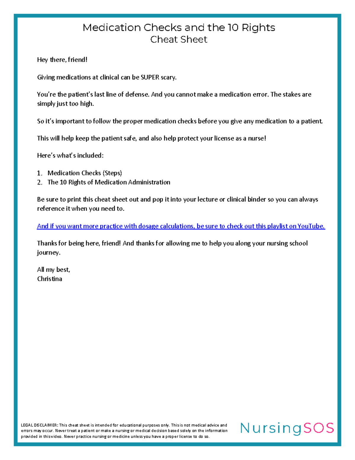 Medication Checks and the 10 Rights Cheat Sheet - This is not medical ...